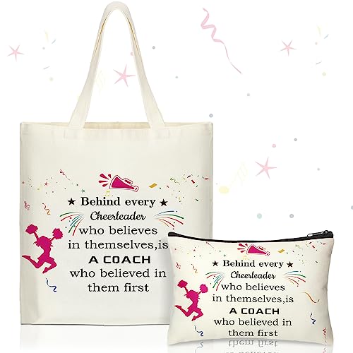 Paterr 2 Pack Cheer Bags for Cheerleaders Cheerleading Gifts Canvas Tote Bag for Women Teams Goodie Stuffers Party Supplies(White)