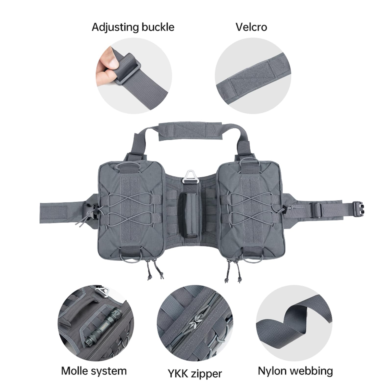 EXCELLENT ELITE SPANKER Dog Pack Hound Dog Saddle Bag Backpack for Travel Camping Hiking Medium & Large Dog with 2 Capacious Side Pockets(Gry-L)
