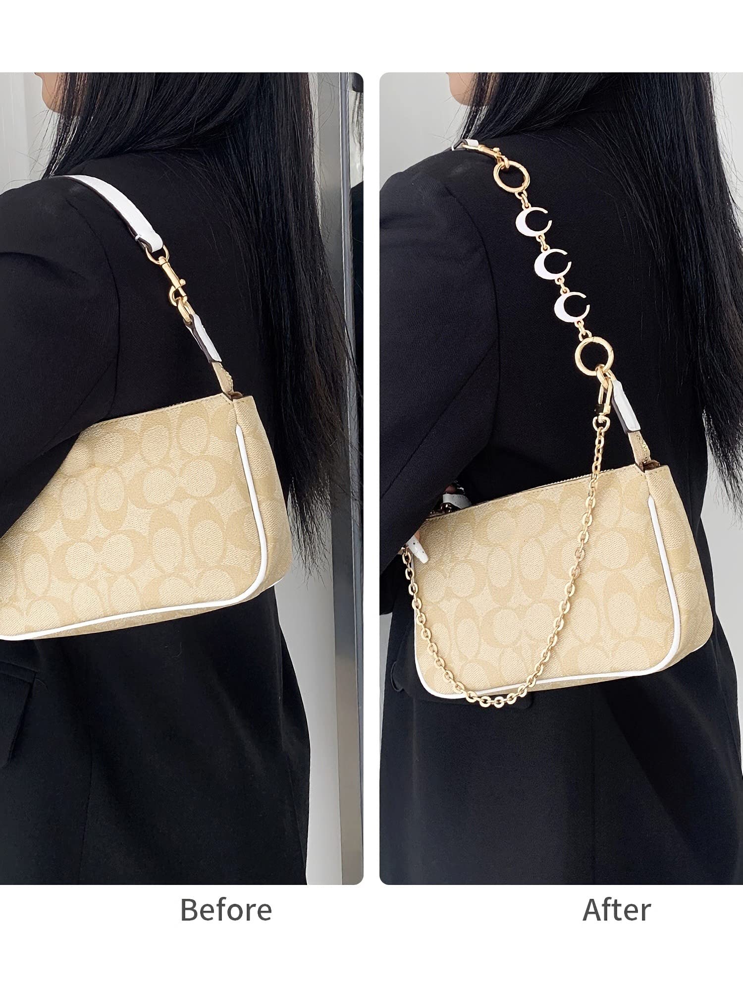 SONGKISSZQ Purse Strap Extender,Bag Extender Chain,Purse Chain Extender for Purse Handbags Shoulder Bag(White Long Round)