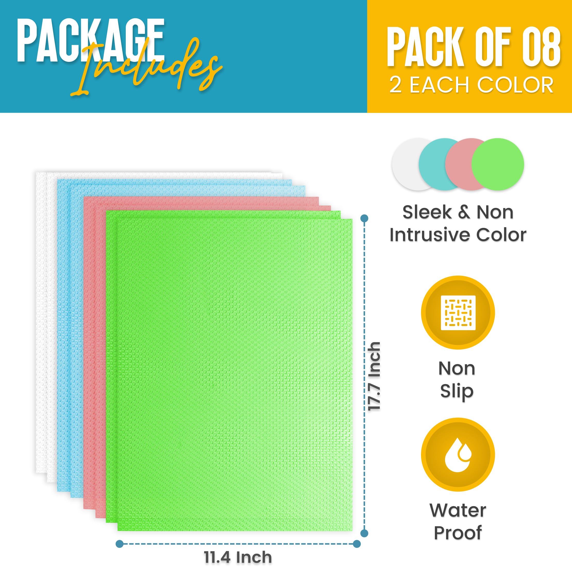 Refrigerator Liners for Shelves by Linda’s Essentials (8 Pack) - Refrigerator Shelf Liners for Glass Shelves Protects Against Spills - Multi-Use Shelf, Drawer and Fridge Liners - BPA Free