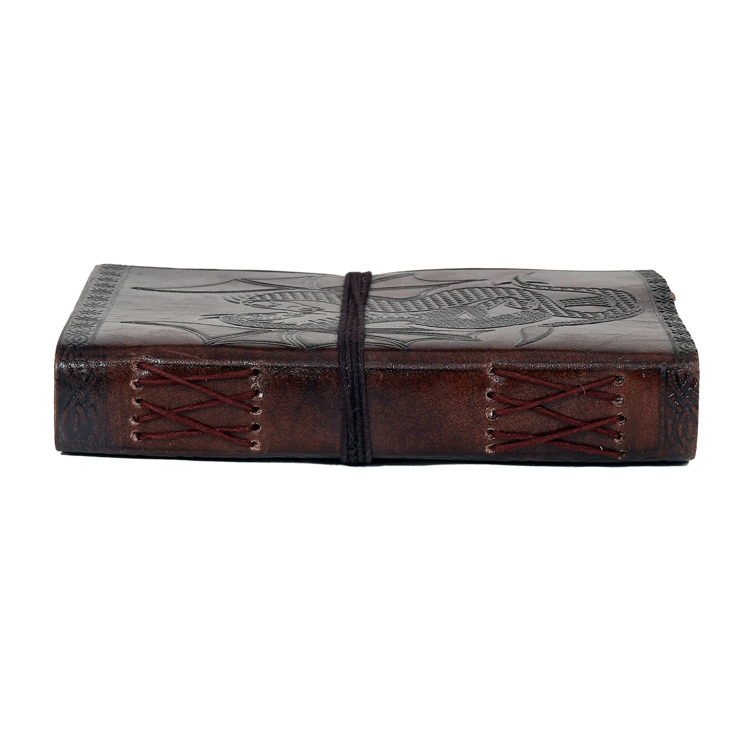 AzureGreen DOUBLE DRAGON Blank Page BOOK Handcrafted Leather Writing Unlined 5 x 7 JOURNAL (Brown)