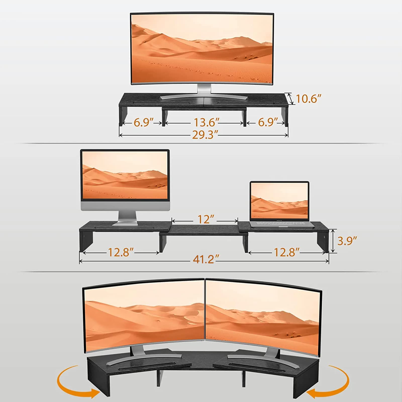 LORYERGO Dual Monitor Stand - Monitor Stand Riser, Adjustable Computer Stand w/Slot for Tablet & Cellphone,Computer Riser w/Big Storage, Dual Monitor Riser for PC, Computer, Laptop, Printer