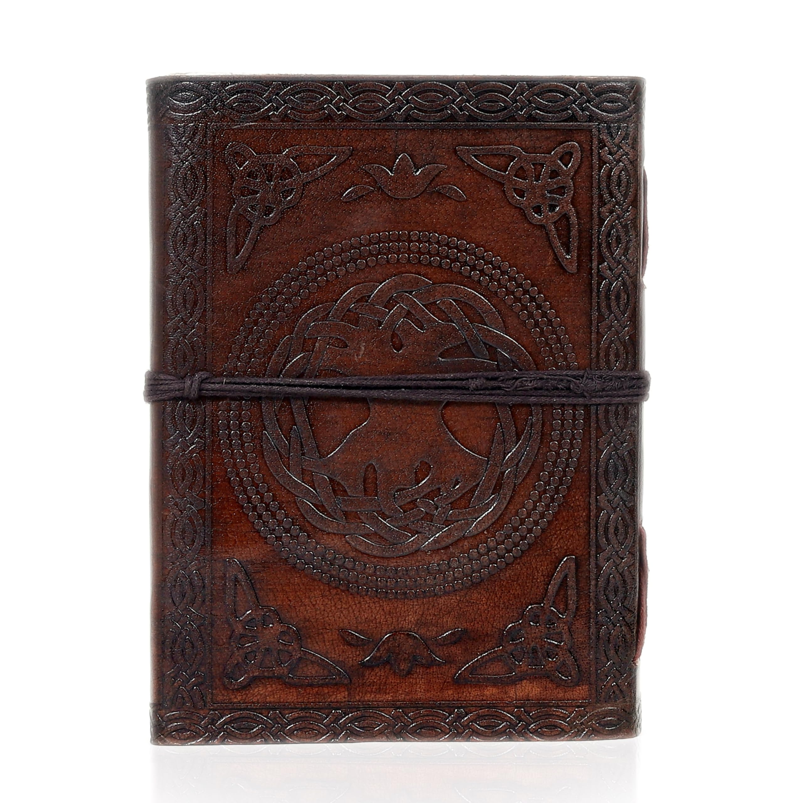 AzureGreen DOUBLE DRAGON Blank Page BOOK Handcrafted Leather Writing Unlined 5 x 7 JOURNAL (Brown)