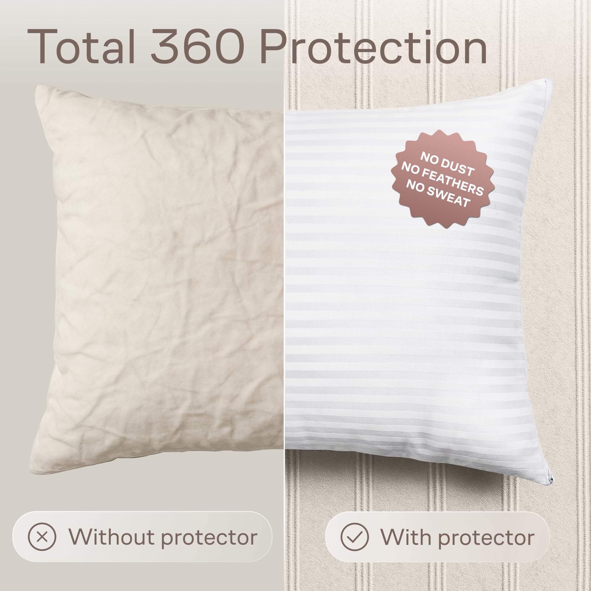 Niagara Sleep Solution 4Pack Pillow Protectors Standard 20x26 Inches Cotton Sateen Blend Tight Weave Size High Thread Count Zippered White Hotel Quality Non Noisy