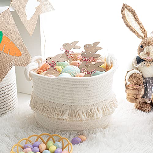 CherryNow Small Woven Storage Baskets Cotton Rope Decorative Hamper for Diaper, Blankets, Magazine and Keys, Cute Tassel Nursery Decor - Home Storage Container β 9.5'' x 7''