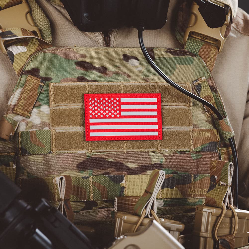 EXCELLENT ELITE SPANKER 2 Pcs American Flag Patch Reflective USA Flags Patches PVC Tactical Patch for Backpack Vest Clothes Hat Patch Military Team Patch(Red)