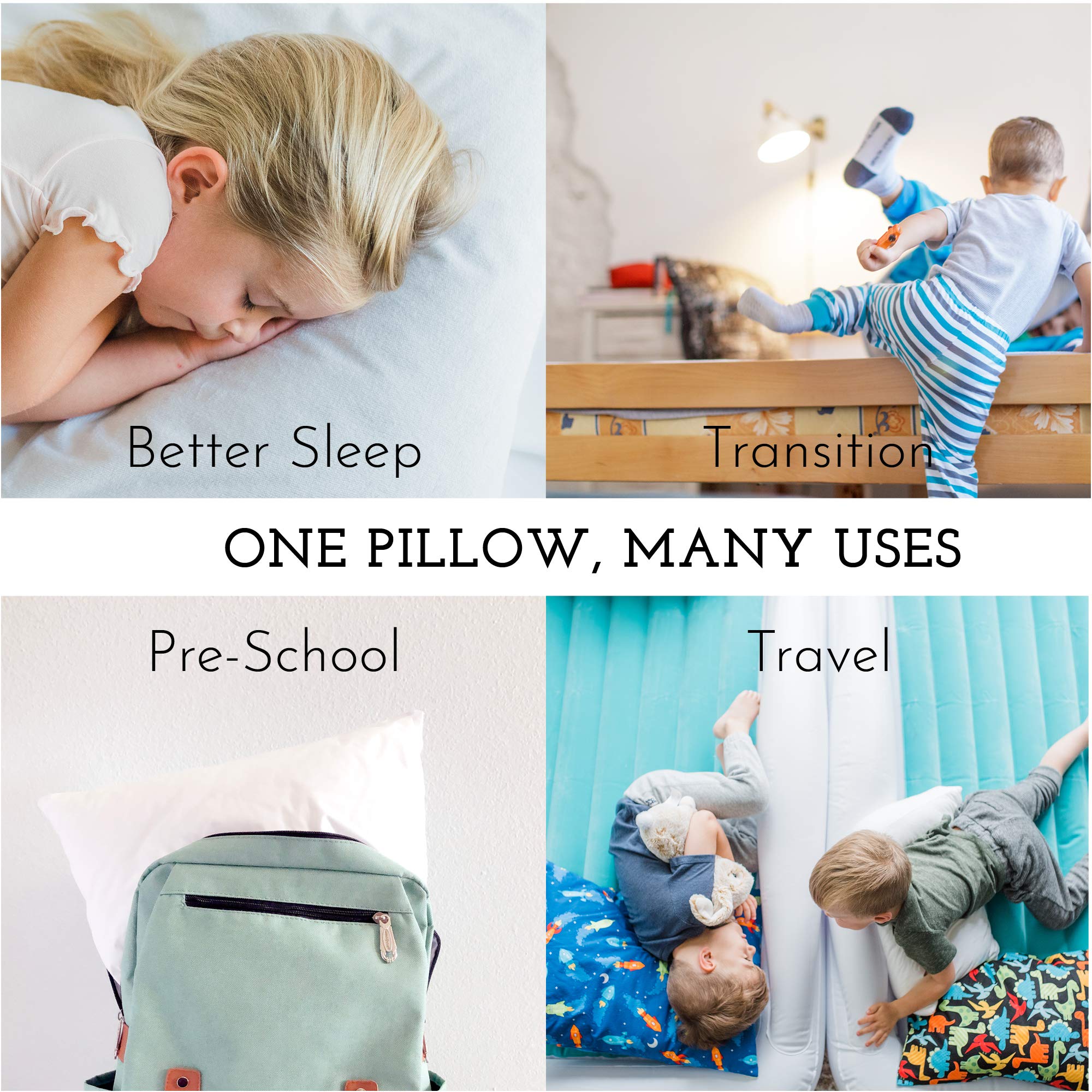 Little Sleepy Head Toddler Pillow 13" x 18" Soft Hypoallergenic - Best Pillow for Kids! Better Neck Support and Sleeping! Better Naps in Bed, a Crib, or at School! Makes Travel Comfier! (Pillow Only)