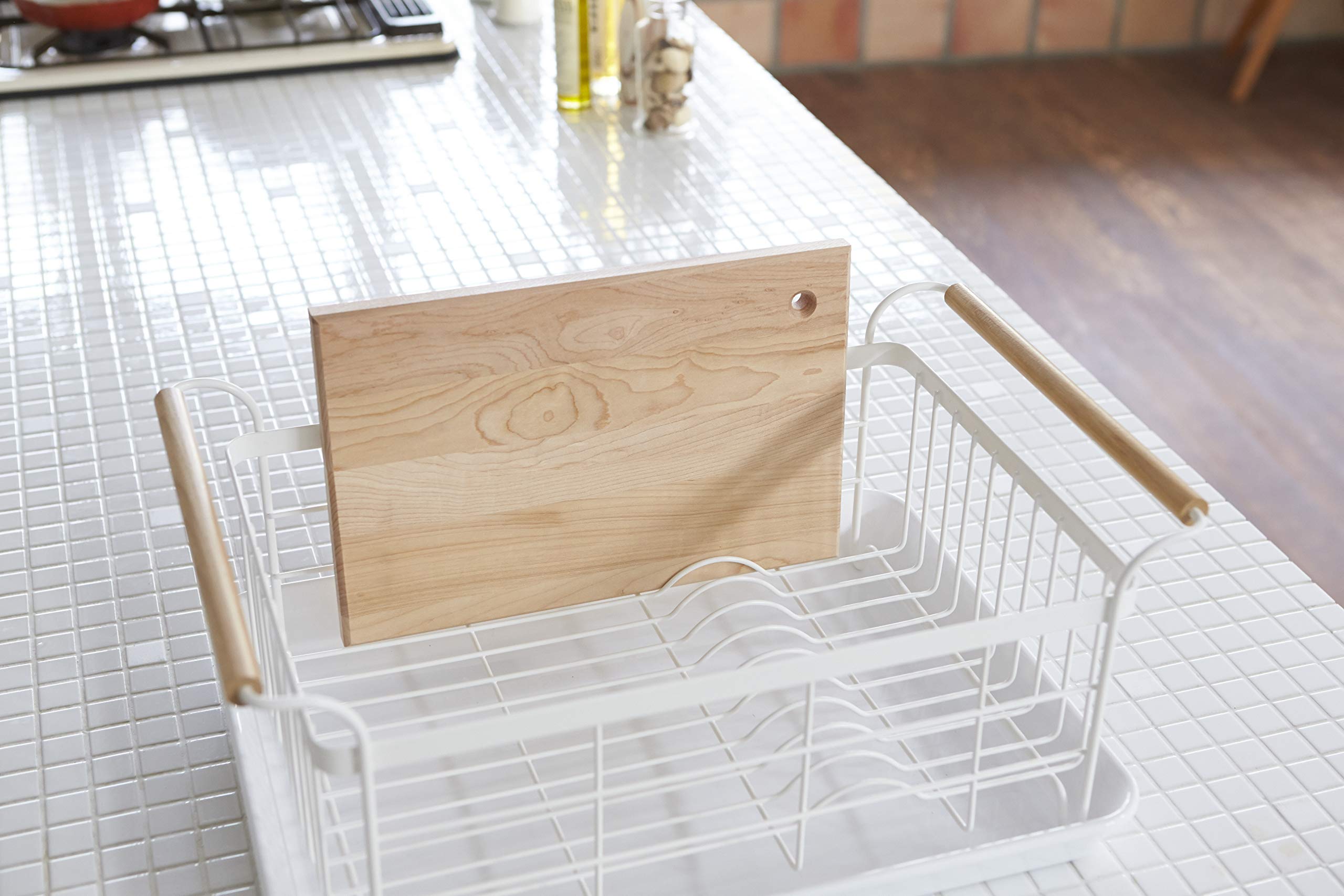 Yamazaki Home Sink Removeable Drainer Tray, Kitchen Drying Organizer Holder, One Size, White Steel + Wood | Dish Rack
