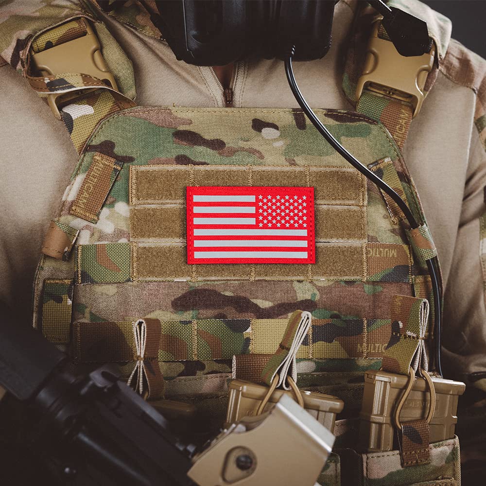 EXCELLENT ELITE SPANKER 2 Pcs American Flag Patch Reflective USA Flags Patches PVC Tactical Patch for Backpack Vest Clothes Hat Patch Military Team Patch(Red)