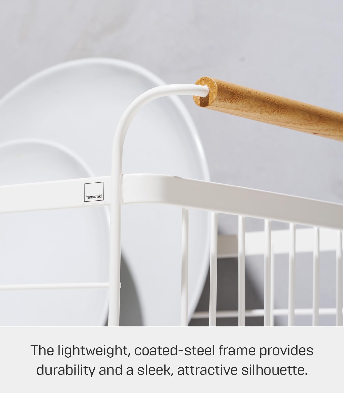 Yamazaki Home Sink Removeable Drainer Tray, Kitchen Drying Organizer Holder, One Size, White Steel + Wood | Dish Rack