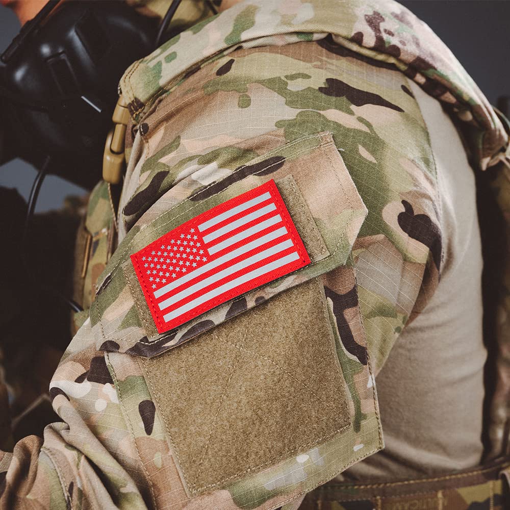EXCELLENT ELITE SPANKER 2 Pcs American Flag Patch Reflective USA Flags Patches PVC Tactical Patch for Backpack Vest Clothes Hat Patch Military Team Patch(Red)