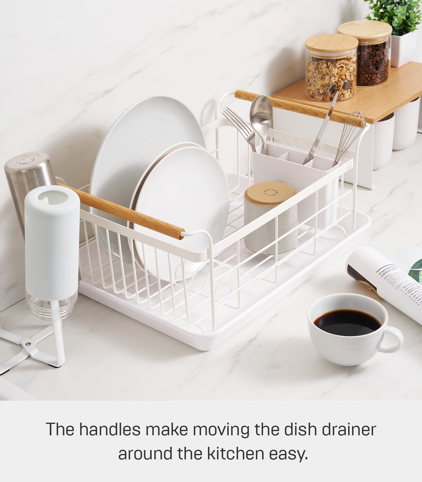 Yamazaki Home Sink Removeable Drainer Tray, Kitchen Drying Organizer Holder, One Size, White Steel + Wood | Dish Rack