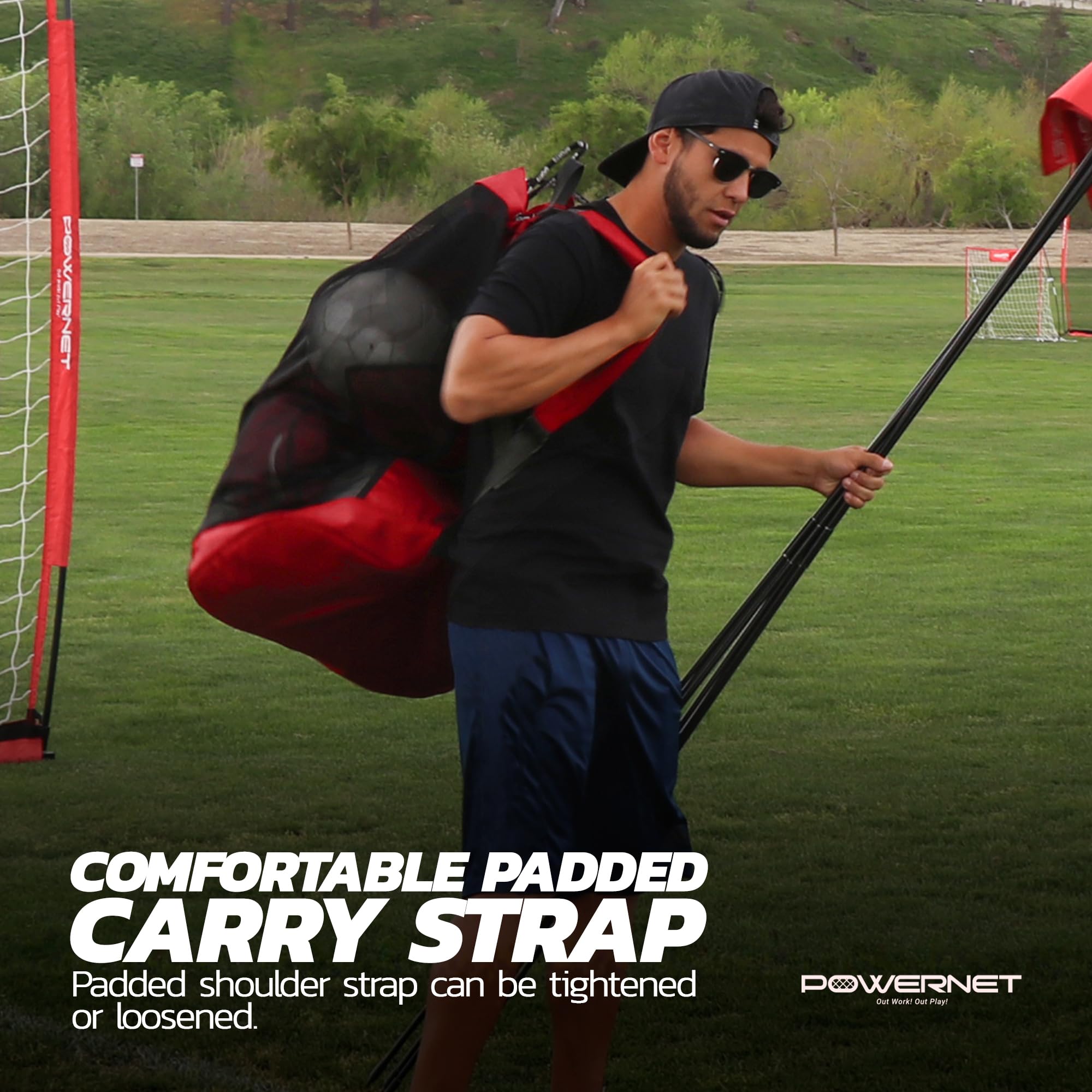 PowerNet Mesh Bag Ball Storage for Soccer, Football & Volleyball, Ball Bag with Exterior Valuables Pocket, Training Equipment Storage Ideal for Teams and Coaches