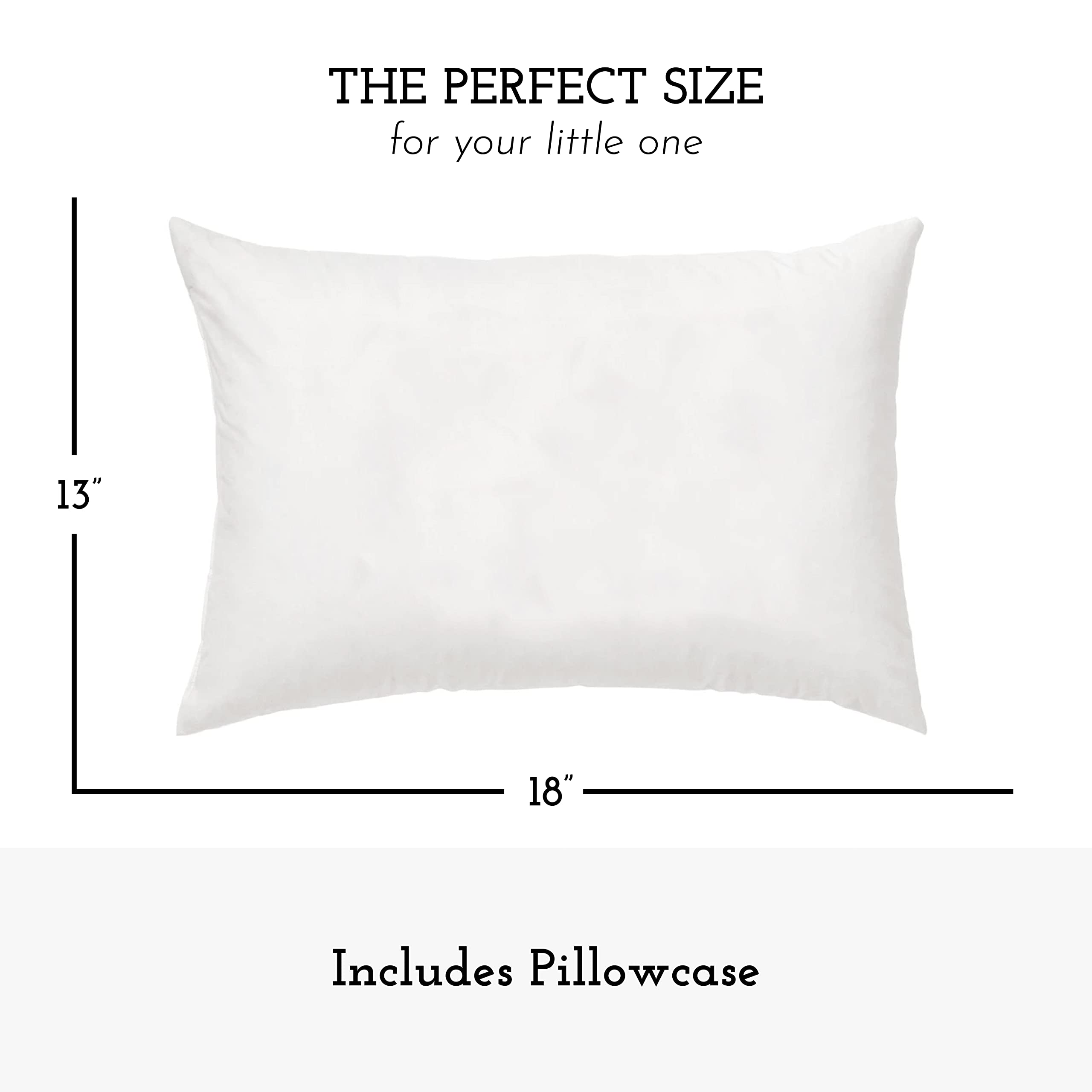 Little Sleepy Head Toddler Pillow 13" x 18" Soft Hypoallergenic - Best Pillow for Kids! Better Neck Support and Sleeping! Better Naps in Bed, a Crib, or at School! Makes Travel Comfier! (Pillow Only)