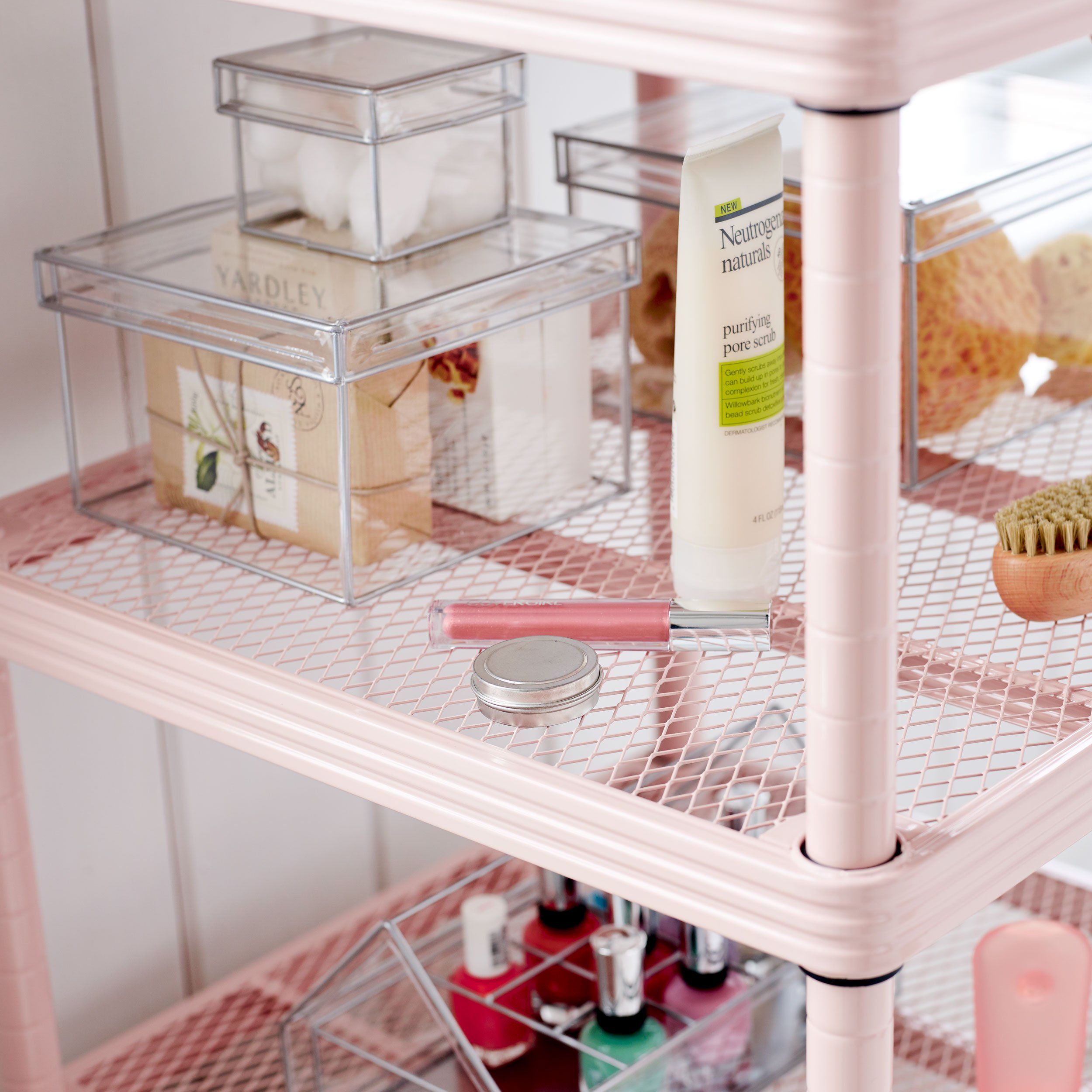 Design Ideas Lookers Box, 7.3" x 7.3" x 4.5" Soft Vinyl Storage Bin with Lid, Clear PVC Plastic with Metal Wire Frame (Large)
