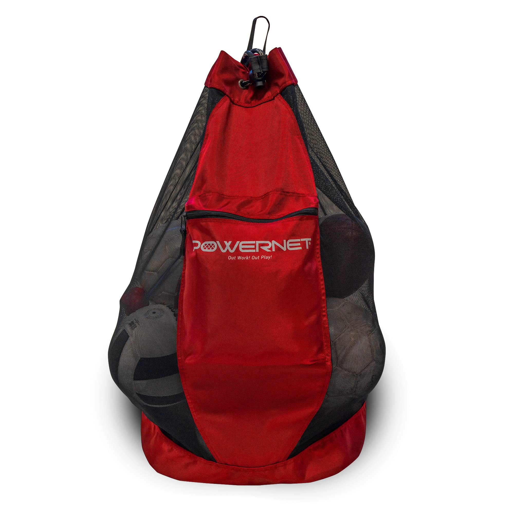 PowerNet Mesh Bag Ball Storage for Soccer, Football & Volleyball, Ball Bag with Exterior Valuables Pocket, Training Equipment Storage Ideal for Teams and Coaches