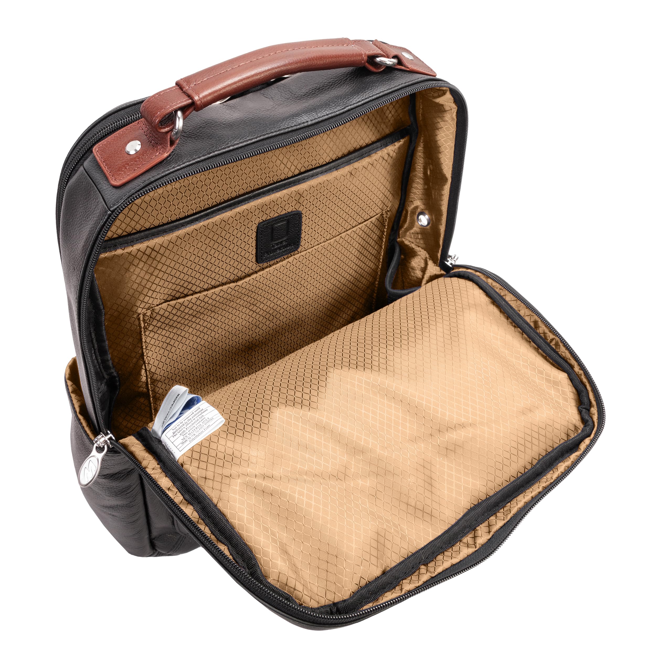 McKleinUSA Logan Pebble Grain Calfskin Leather 17" Leather Two-Tone Dual-Compartment Laptop & Tablet Backpack Black (19082)