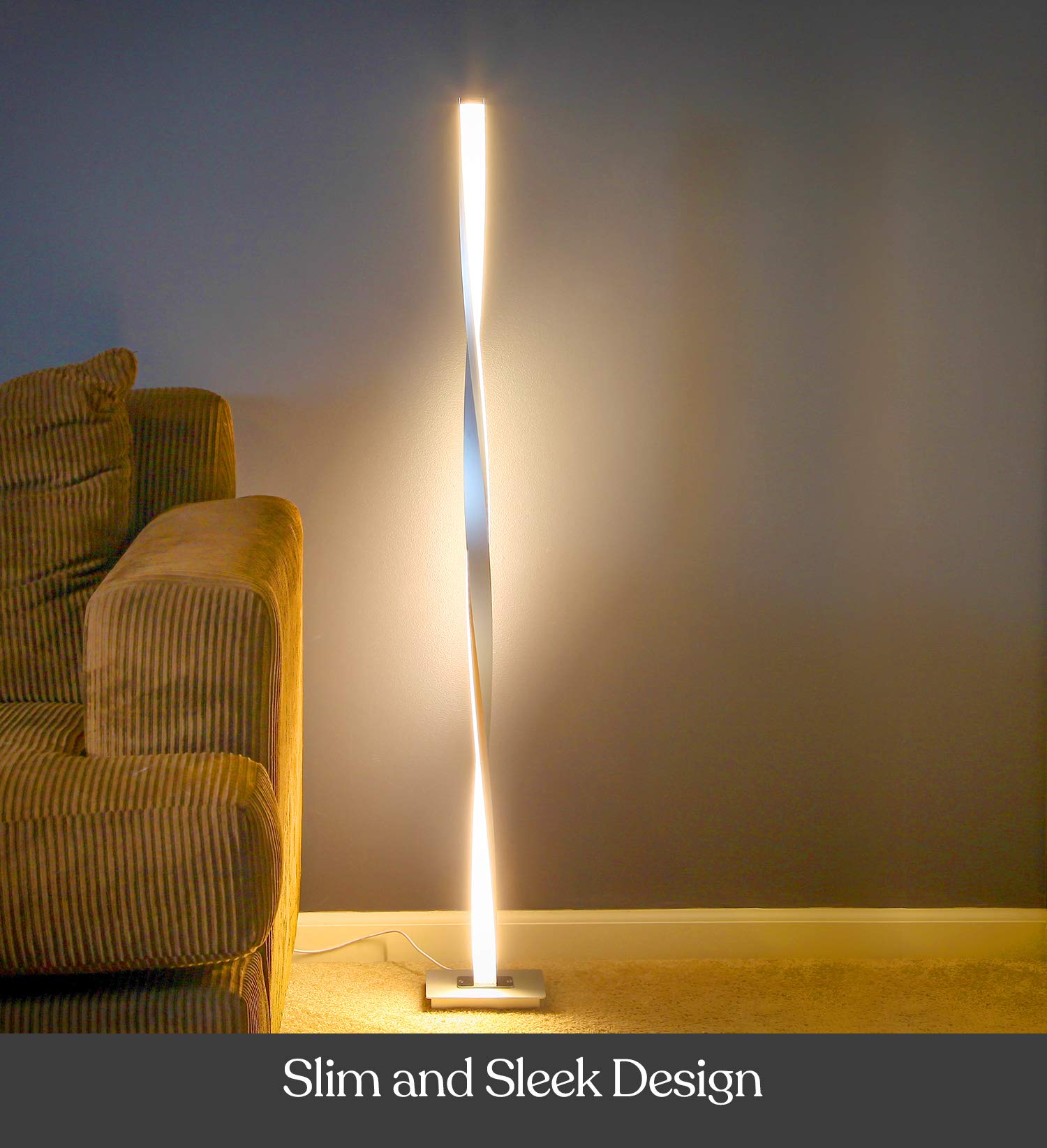 Brightech Helix LED Floor lamp, Bright Floor Lamp for Living Rooms & Bedrooms, 48" Tall Pole Lamp, Dimmable Standing Lamp - Platinum Silver