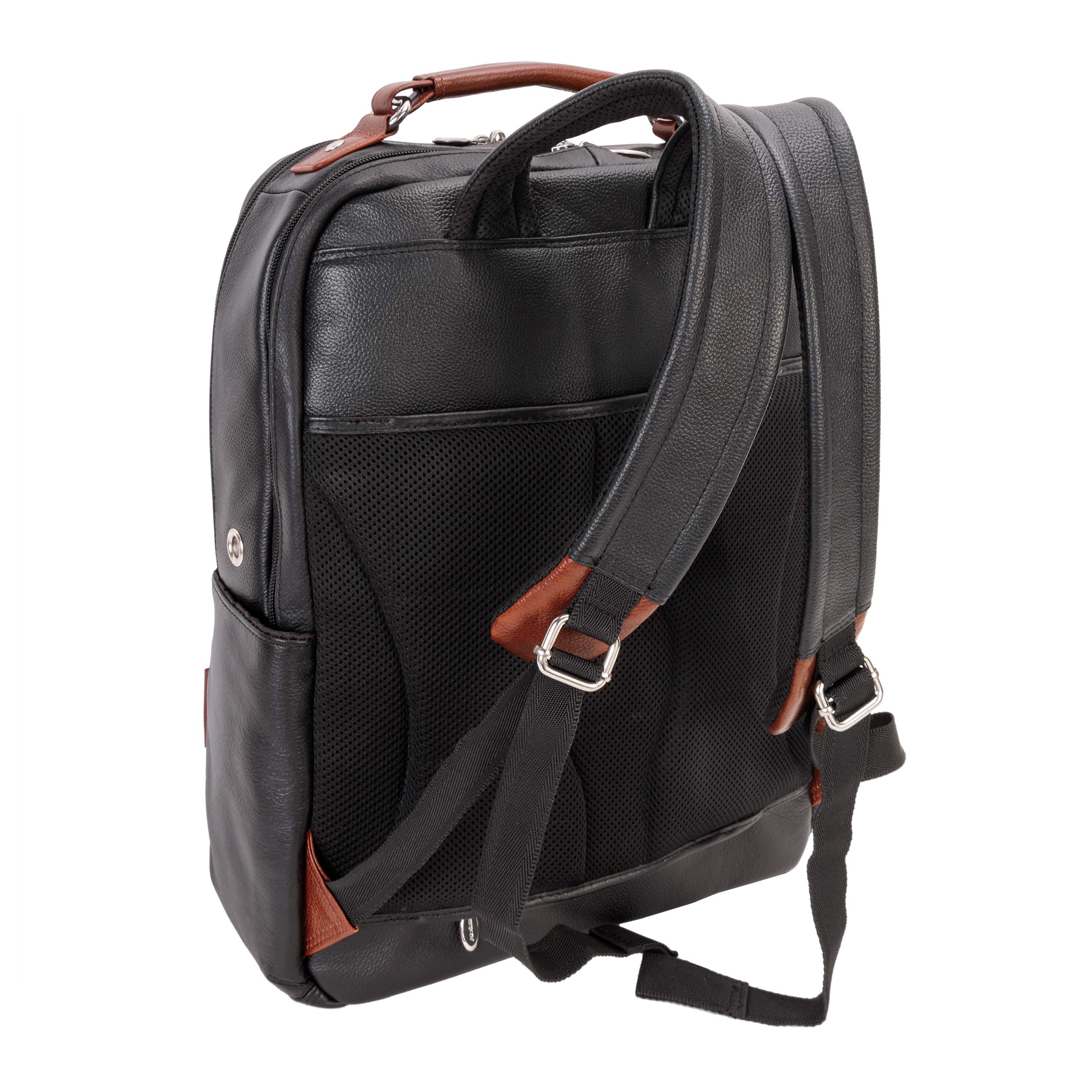 McKleinUSA Logan Pebble Grain Calfskin Leather 17" Leather Two-Tone Dual-Compartment Laptop & Tablet Backpack Black (19082)