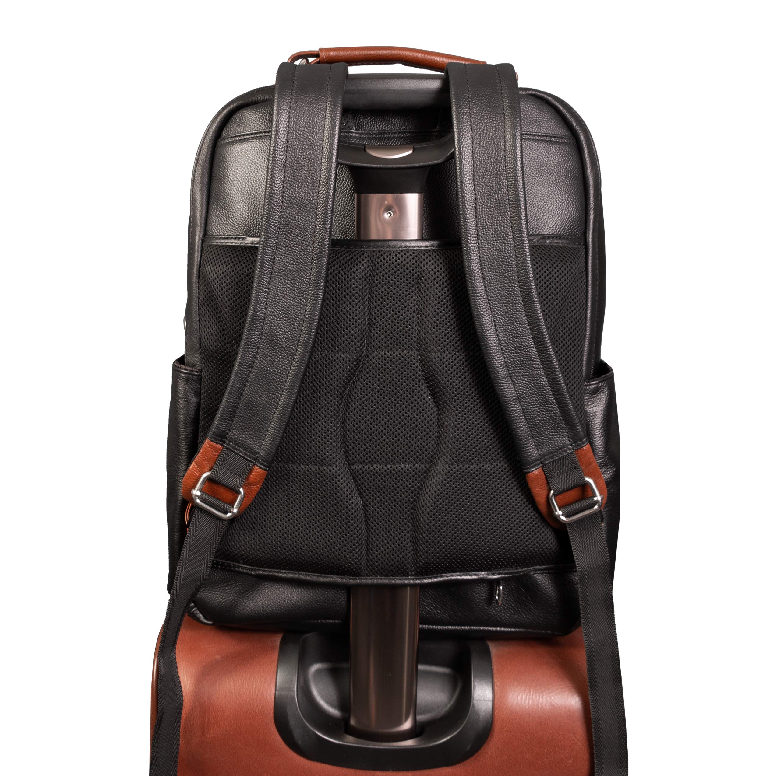 McKleinUSA Logan Pebble Grain Calfskin Leather 17" Leather Two-Tone Dual-Compartment Laptop & Tablet Backpack Black (19082)