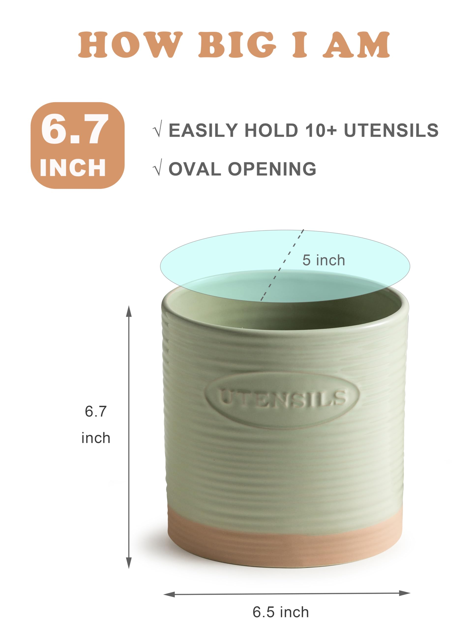 YHOSSEUN Large Utensil Holder for Kitchen Countertop Porcelain Utensil Crock Framhouse Decor Utensil Caddy Tableware Organizer, Yellow