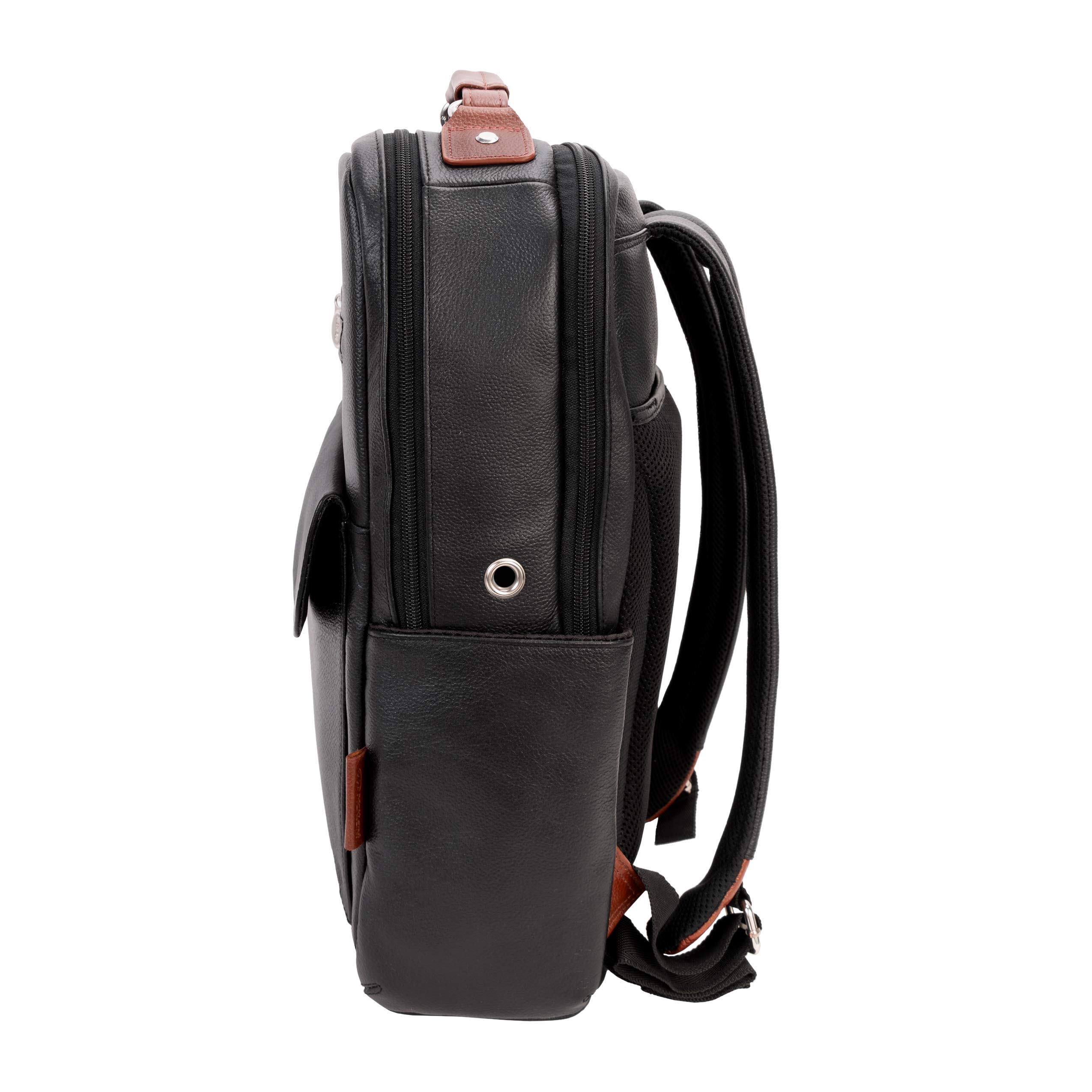 McKleinUSA Logan Pebble Grain Calfskin Leather 17" Leather Two-Tone Dual-Compartment Laptop & Tablet Backpack Black (19082)