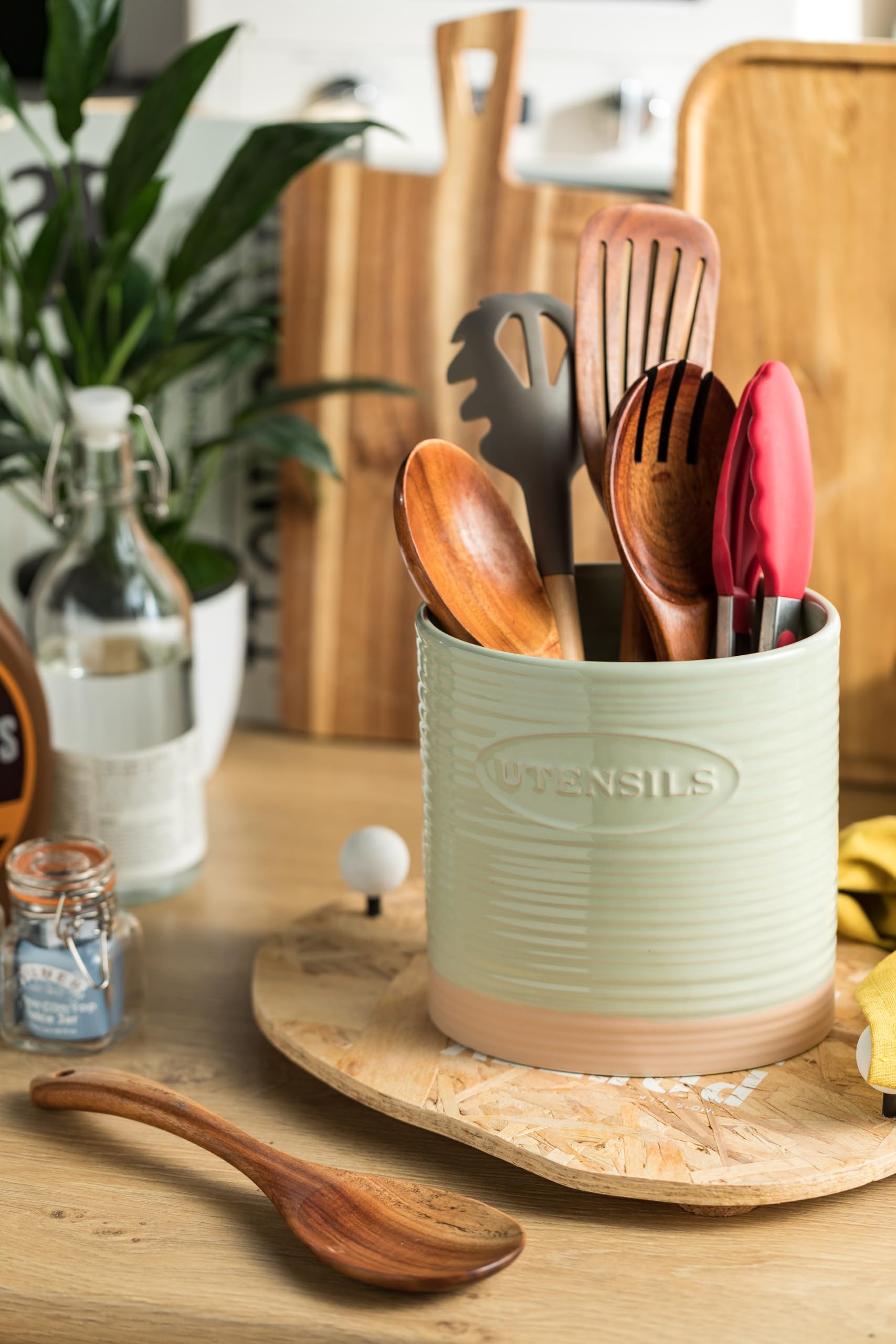 YHOSSEUN Large Utensil Holder for Kitchen Countertop Porcelain Utensil Crock Framhouse Decor Utensil Caddy Tableware Organizer, Yellow