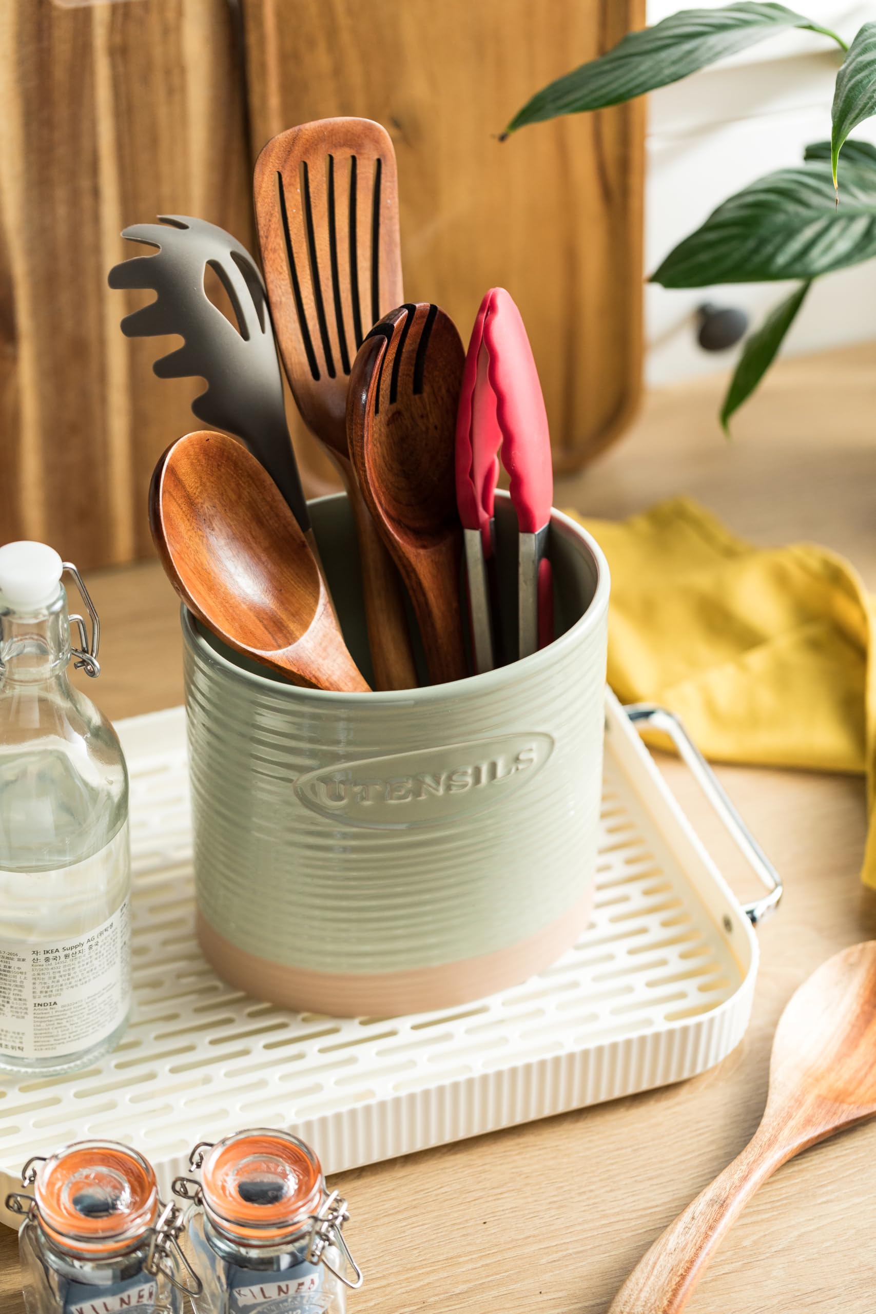 YHOSSEUN Large Utensil Holder for Kitchen Countertop Porcelain Utensil Crock Framhouse Decor Utensil Caddy Tableware Organizer, Yellow