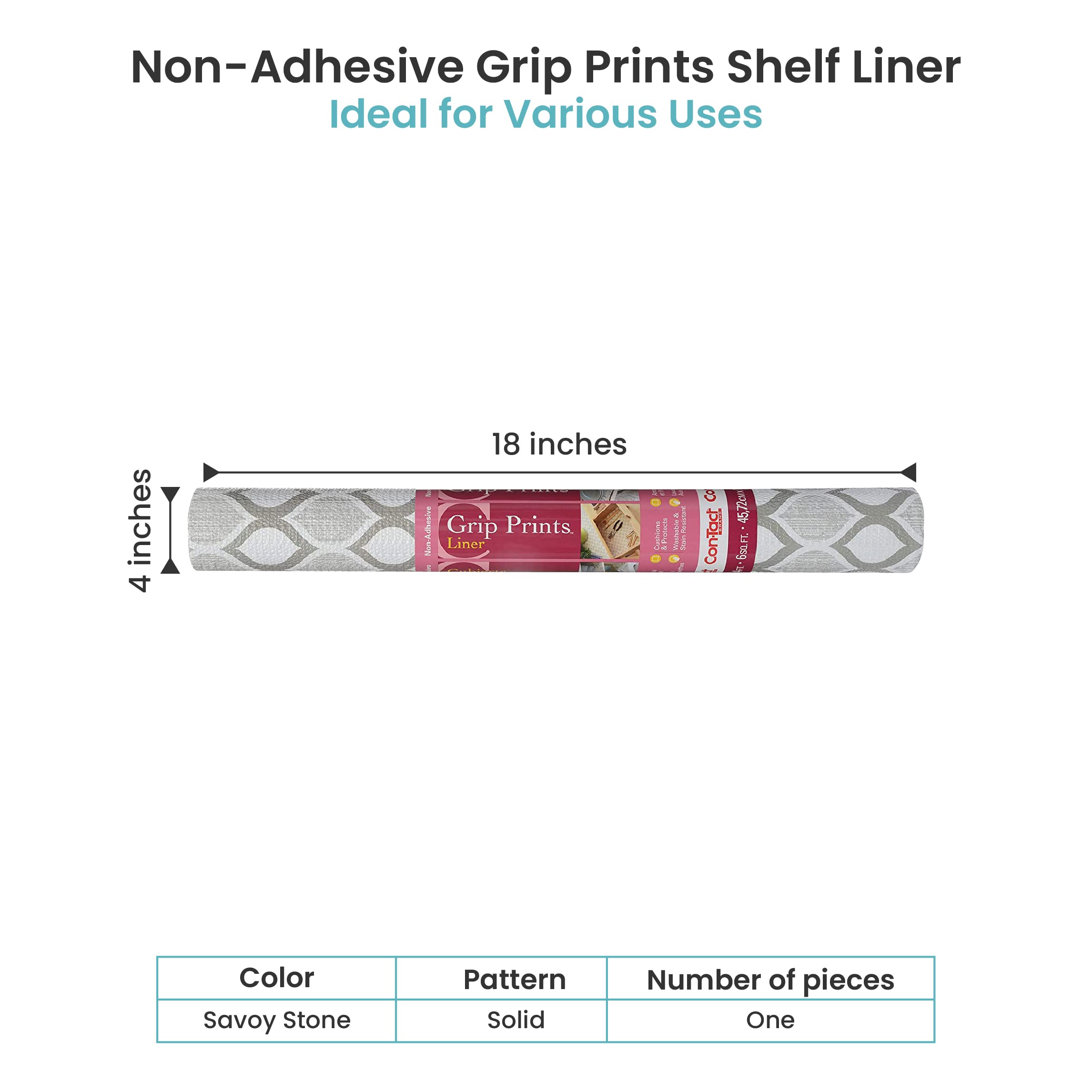 Con-Tact Brand Grip Prints Durable Adhesive Non-Slip Shelf and Drawer Liner, 18" x 4', Savoy Stone
