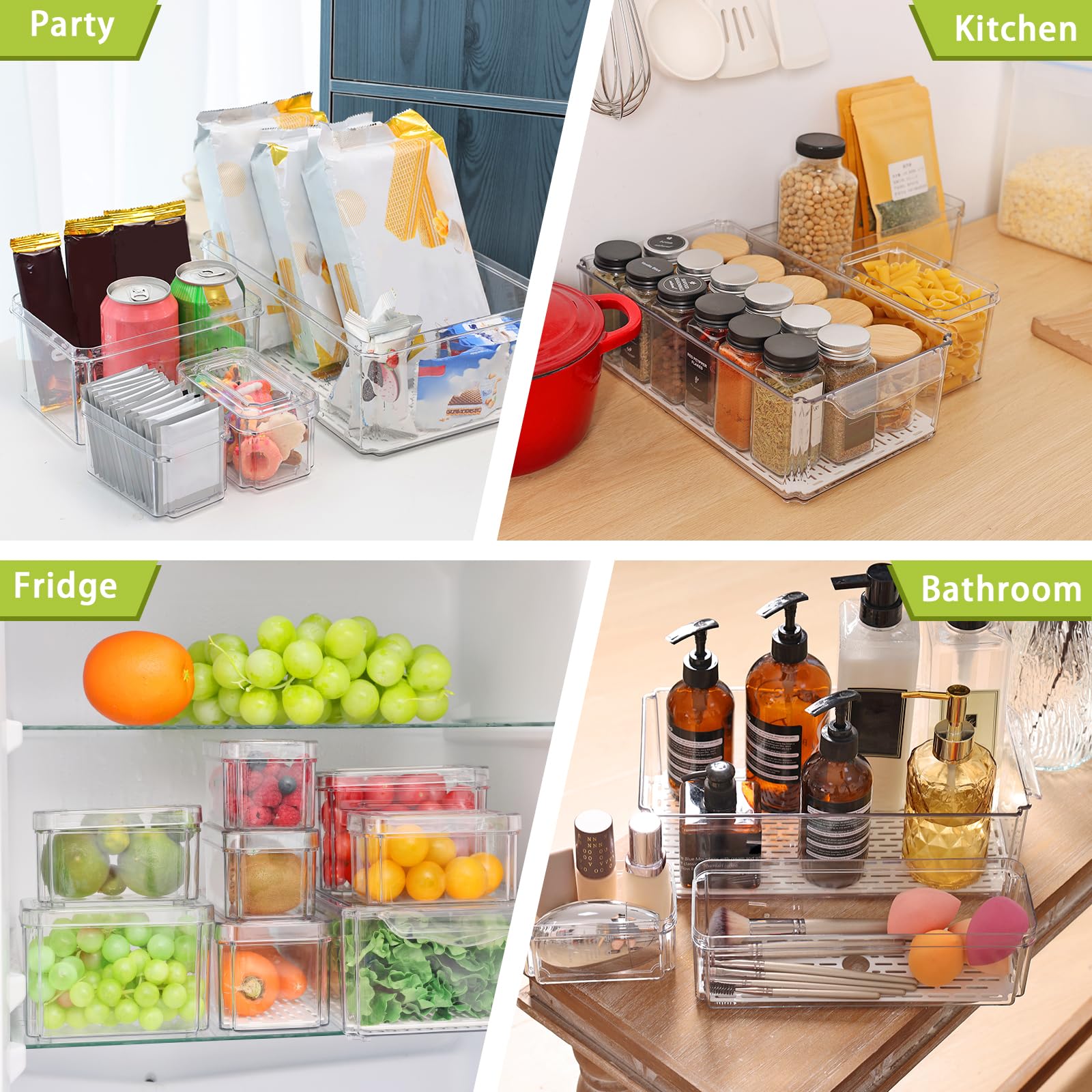 Moretoes Set of 10 Fridge Organizer Stackable Refrigerator Organizer Bins with Lids, BPA-Free Plastic Pantry Storage Bins for Fridge Freezer Kitchen Cabinet Pantry