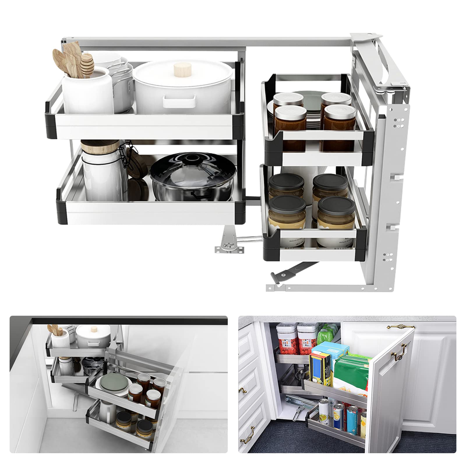 TOOL1SHOoo Kitchen Blind Corner Organizer Soft Close Large Capacity Cabinet Adjustable Blind Corner Basket Organizer Soft Close Pull Out Cabinet Inner+outer Storage
