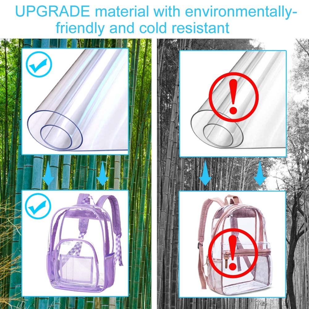 Clear Backpack for Women and Men, Heavy Duty PVC Backpacks, See Through Transparent Bookbag - Purple