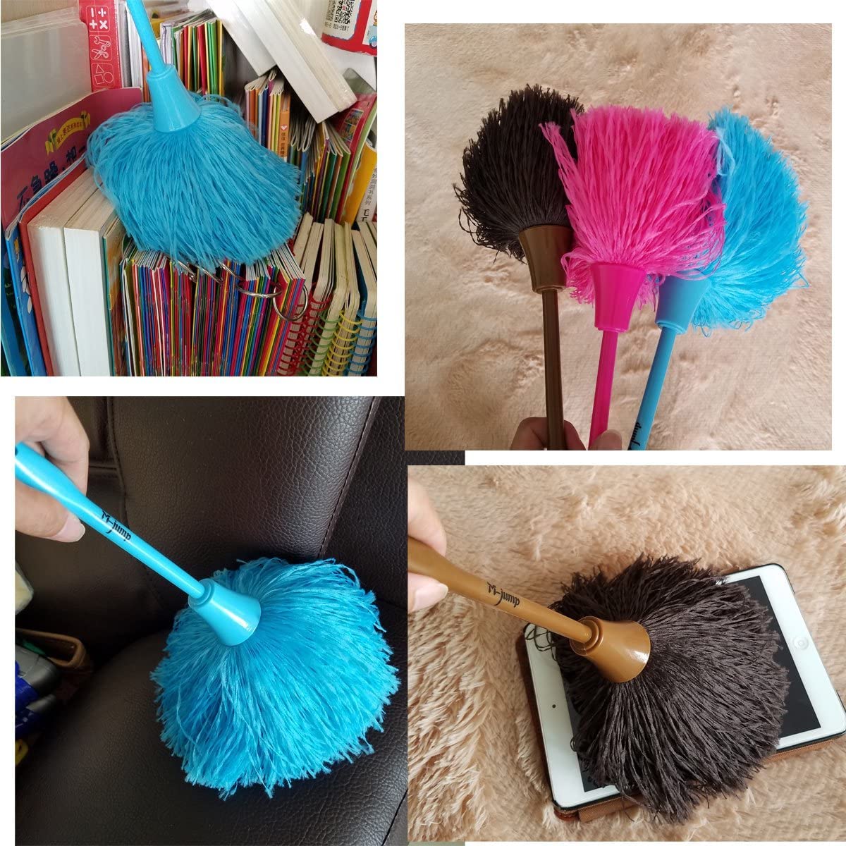 M-jump 3 Pack Microfiber Delicate Duster,Comfortable Non Slip Handle, 3 Colour Washable Dusting Brush for Blinds Kitchen Keyboard Office