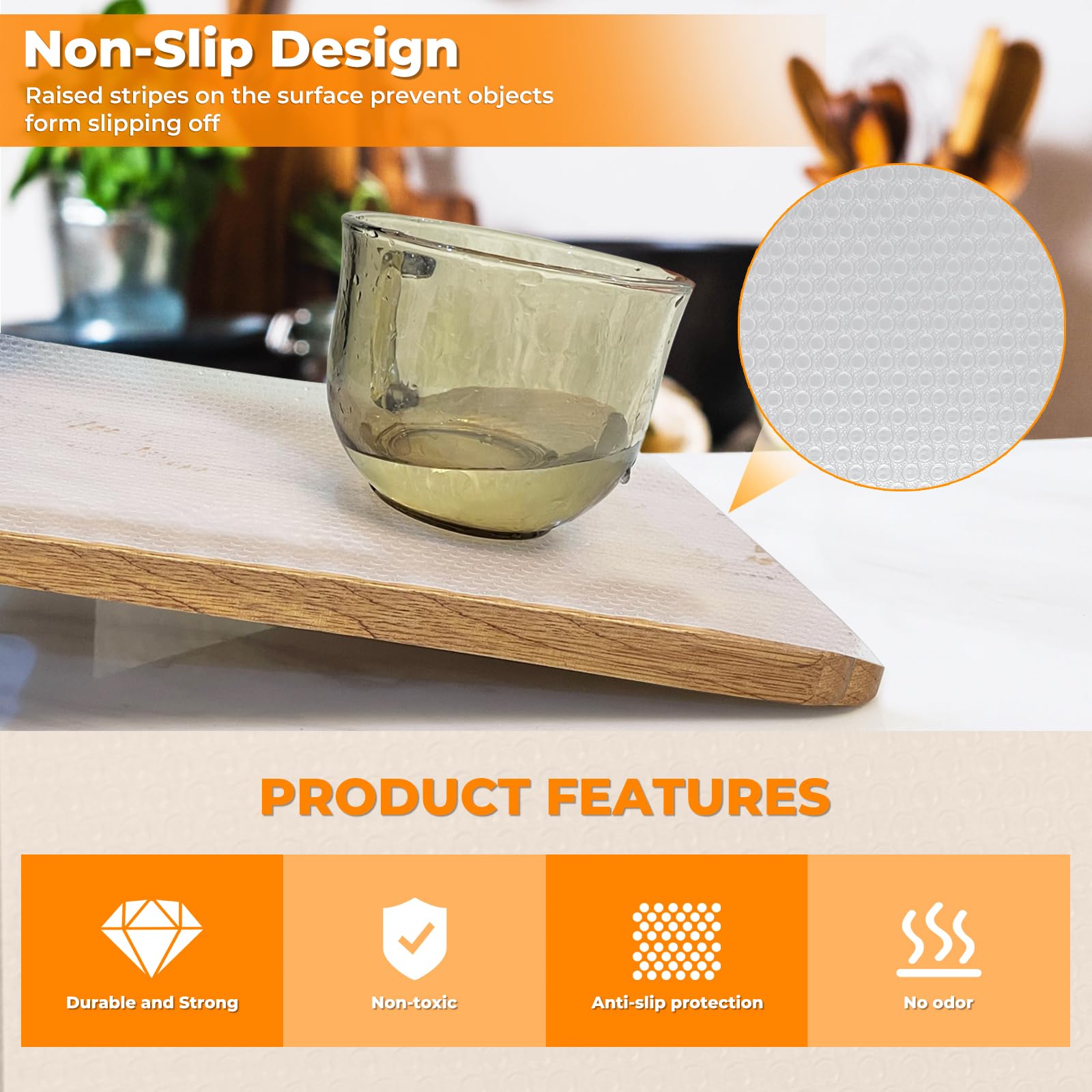 Kitchen Shelf Liner Non-Slip Cabinet Liner 12 in x 20 FT Washable Refrigerator Liners Oil-Proof Drawer Liners for Kitchen Dining Transparent