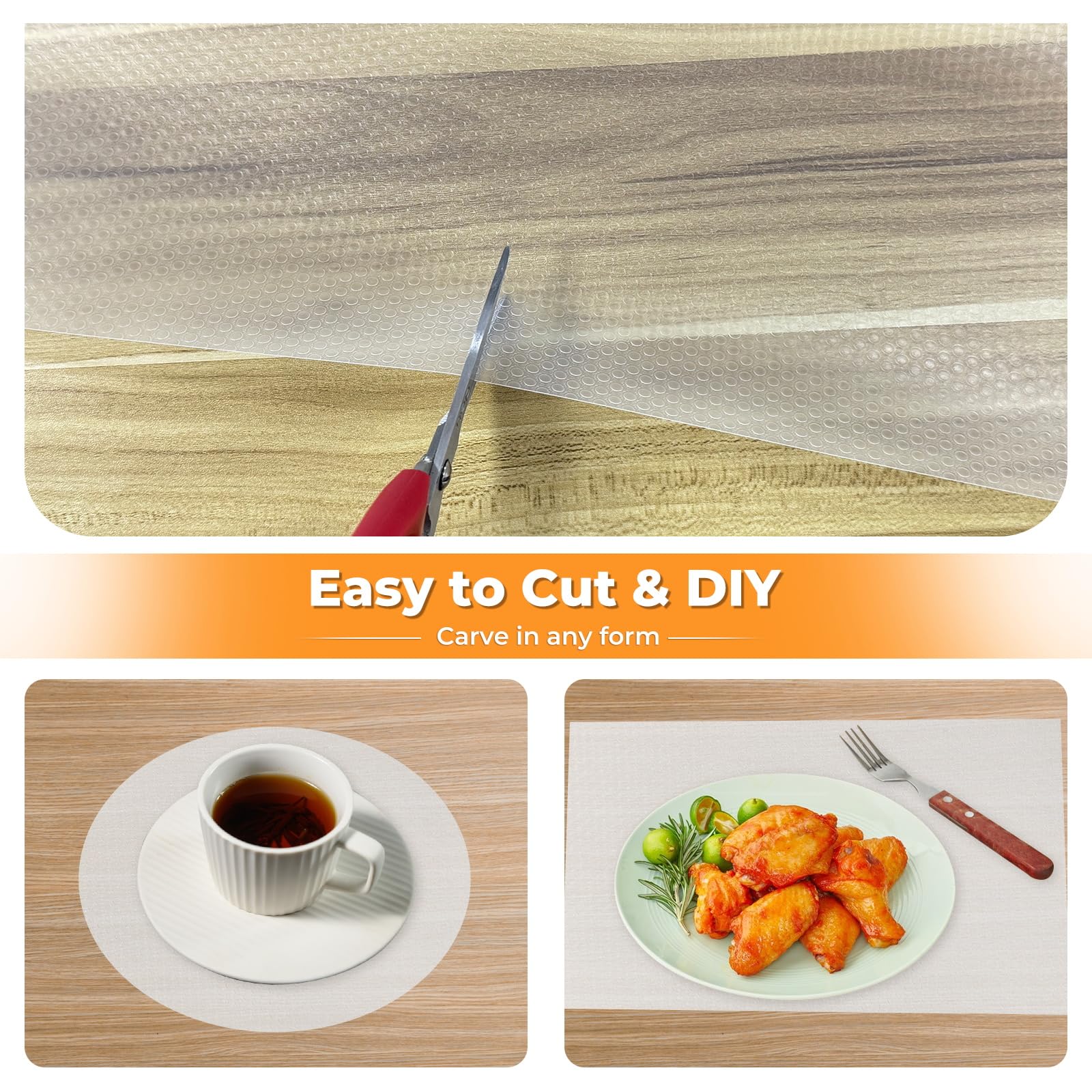 Kitchen Shelf Liner Non-Slip Cabinet Liner 12 in x 20 FT Washable Refrigerator Liners Oil-Proof Drawer Liners for Kitchen Dining Transparent