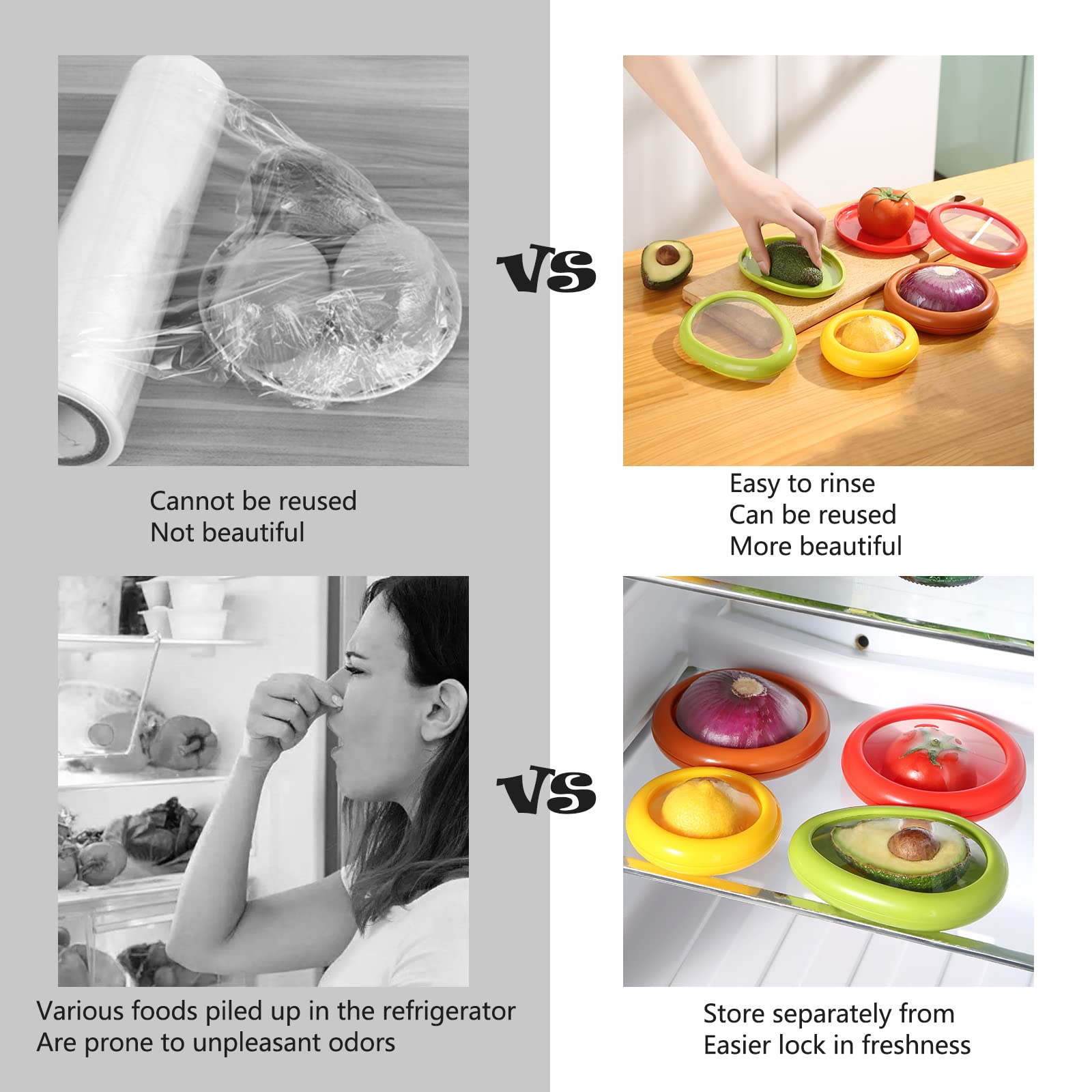 SOOPLEU Avocado Saver Onion Holder Storage Containers for Fridge, Reusable Food Saver-Avocado Storage Container, Tomato, Onion, Lemon Keeper Holder, Refrigerator Vegetable Fruit Crisper (4 PS)