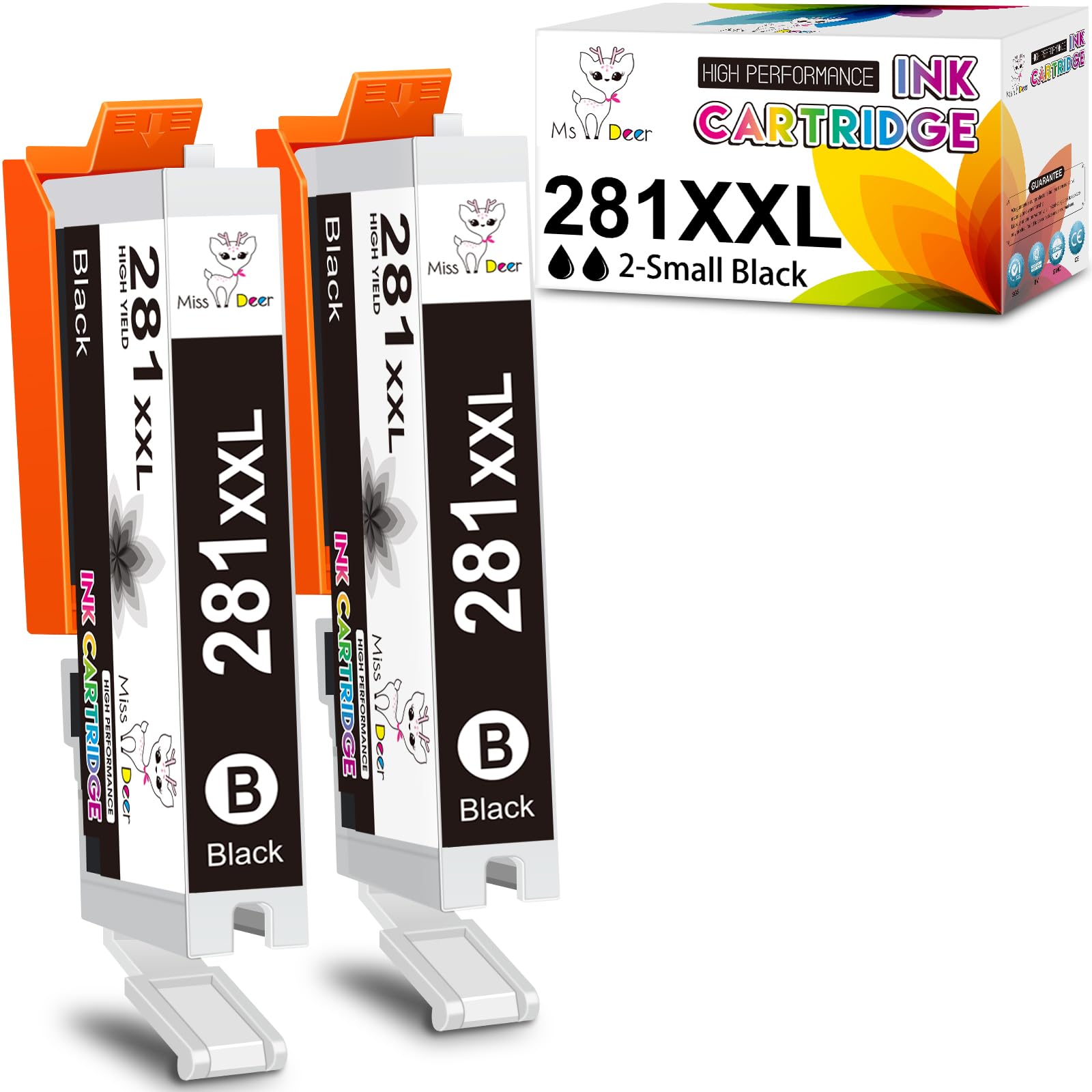 Miss Deer Compatible 281 Black Ink Cartridges Replacement for Canon CLI-281XXL CLI281XXL for Pixma TR7520 TR8520 TS6120 TS6220 TS8120 TS8320 TS9120 (Small Black) 2-Pack