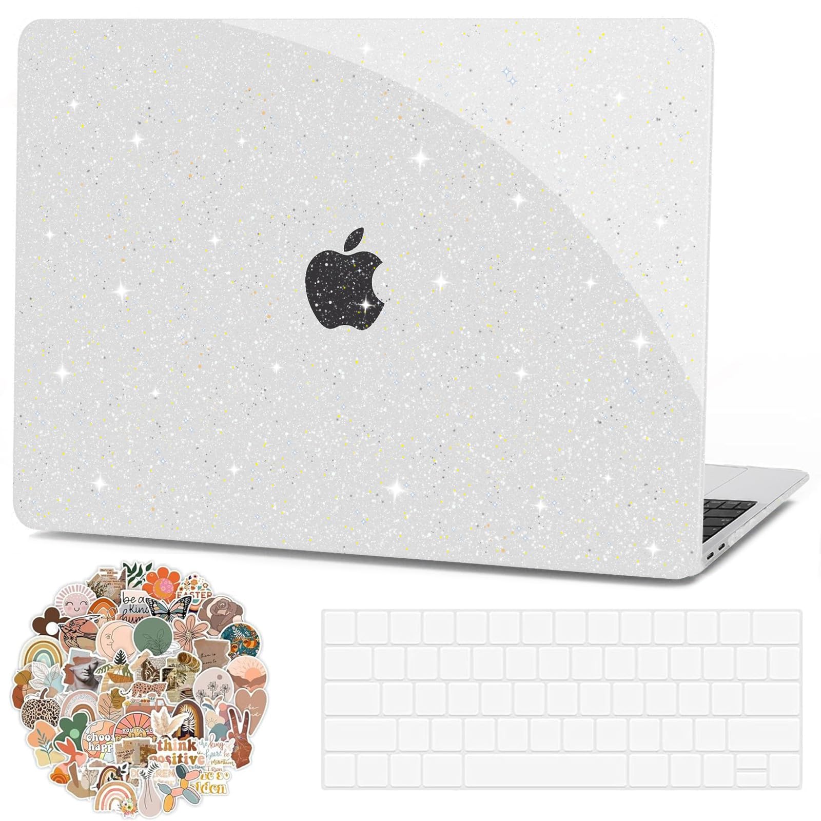G JGOO Compatible with MacBook Air 13 Inch Case 2022 2021 2020 2019 2018 Release M1 A2337 A2179 A1932 Touch ID, Clear MacBook Air Case, Glitter Hard Shell Case + 2 Keyboard Cover + Screen Protector