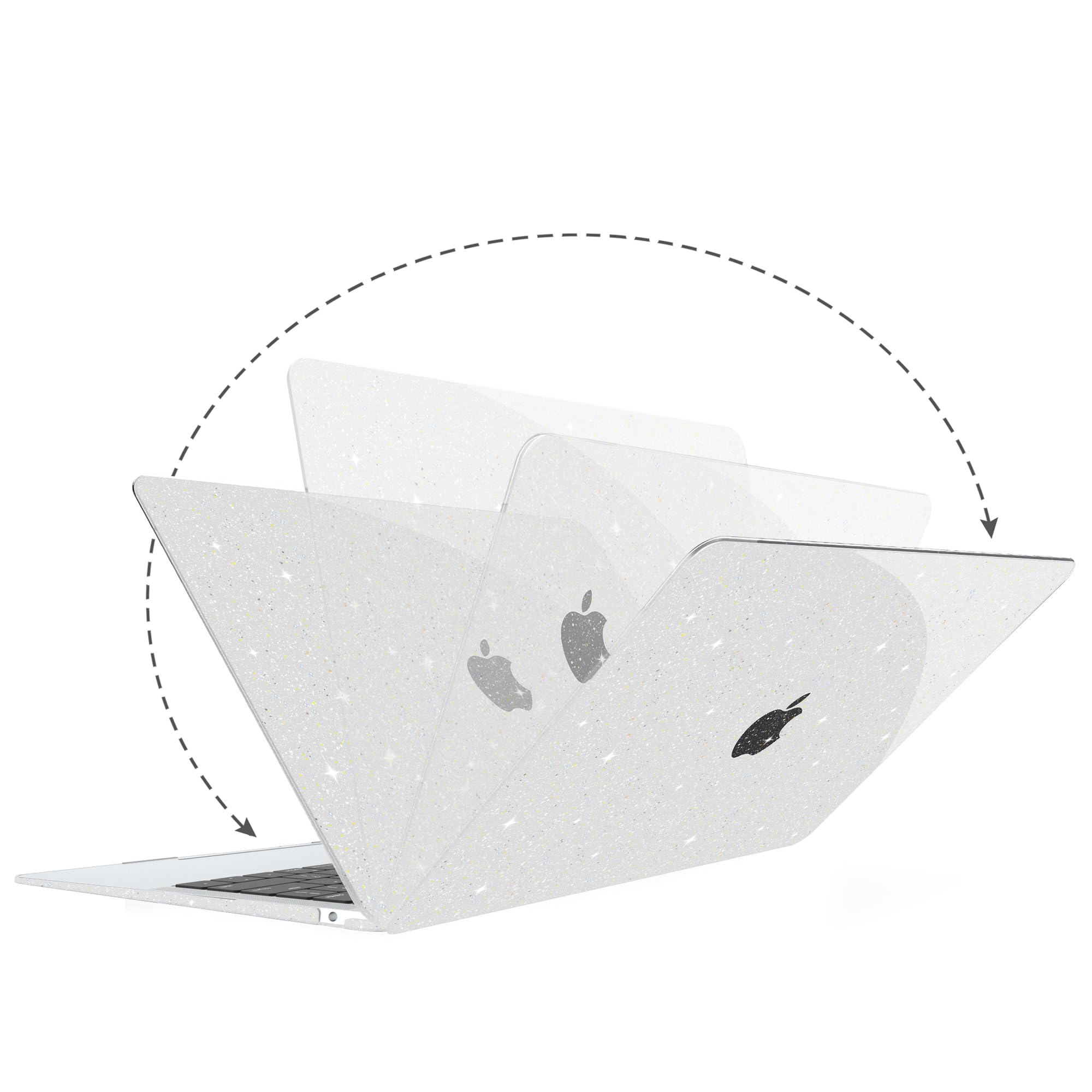 G JGOO Compatible with MacBook Air 13 Inch Case 2022 2021 2020 2019 2018 Release M1 A2337 A2179 A1932 Touch ID, Clear MacBook Air Case, Glitter Hard Shell Case + 2 Keyboard Cover + Screen Protector