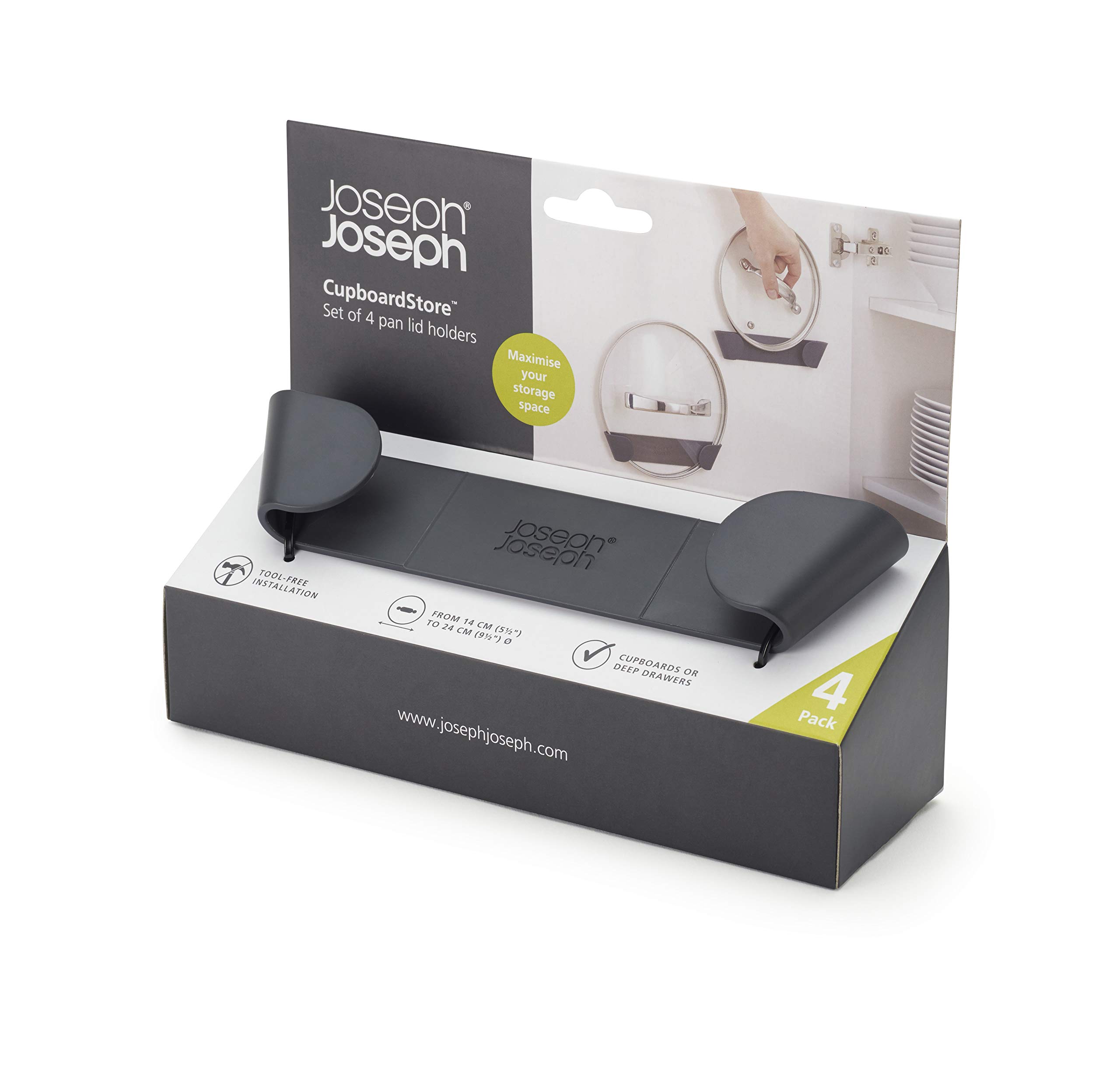 Joseph Joseph - 85149 Joseph Joseph CupboardStore Cabinet Door Pan Lid Organizer, Gray, 4 count (pack of 1)