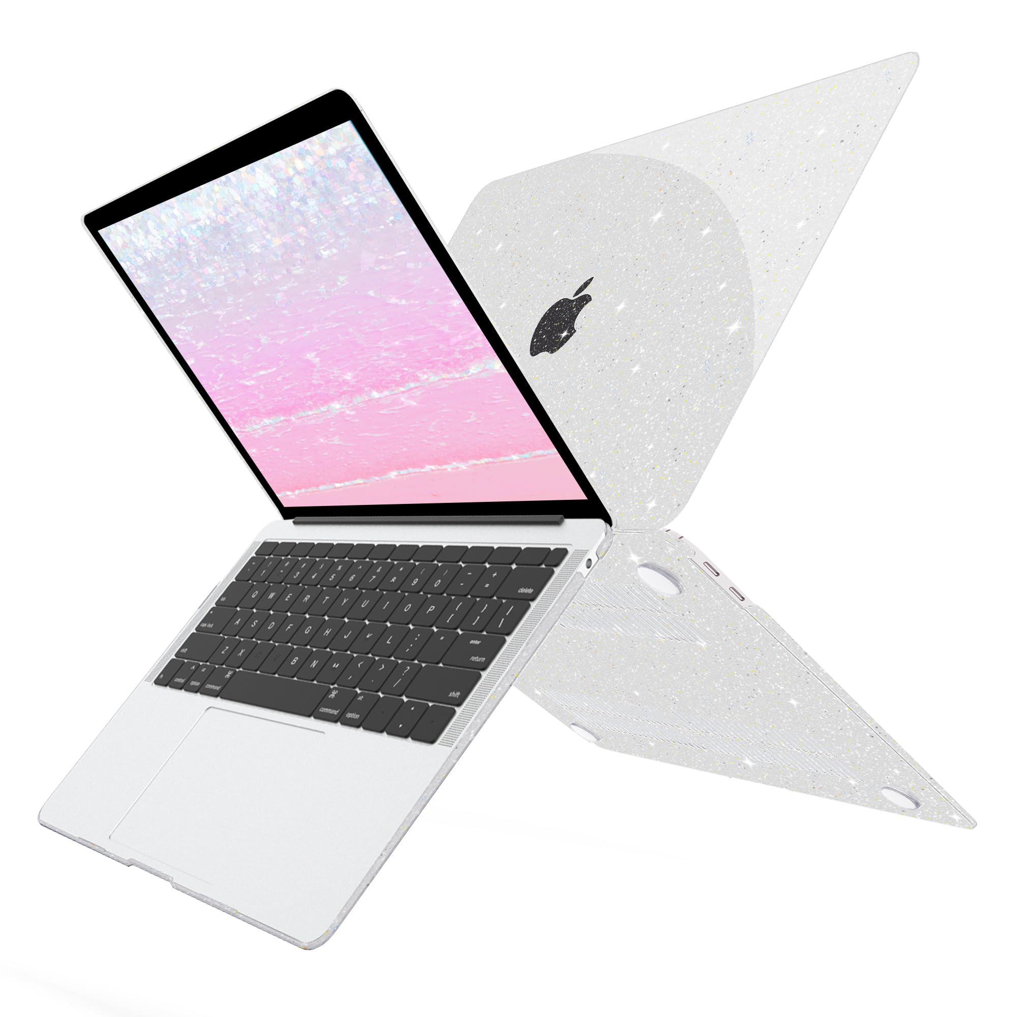 G JGOO Compatible with MacBook Air 13 Inch Case 2022 2021 2020 2019 2018 Release M1 A2337 A2179 A1932 Touch ID, Clear MacBook Air Case, Glitter Hard Shell Case + 2 Keyboard Cover + Screen Protector