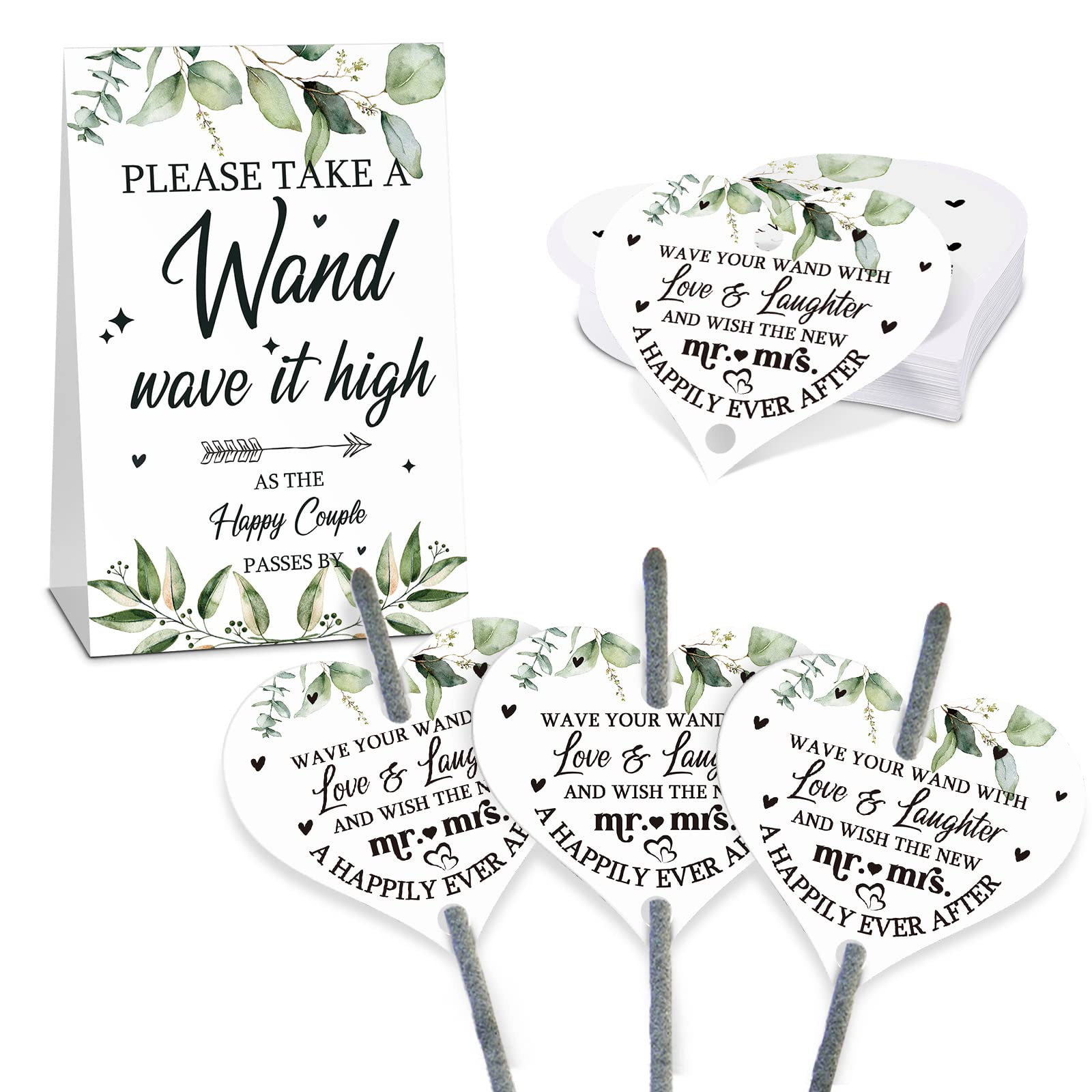 100 Pcs Wedding Sparkler Tags Heart Shape Wedding Wand Tags and 1 Pcs Wedding Sparkle Cards Sparkler Cards Tags Decor Sign for Wedding Anniversary Engagement Bridal Shower Cards Only (Classic Style)