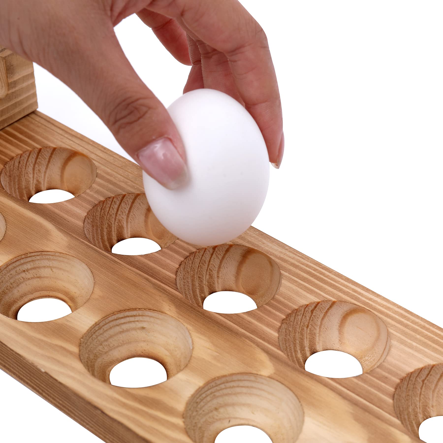 KingLin Wooden Egg Holder Countertop, Egg Storage Trays Stackable for 24 Fresh Eggs, Deviled Egg Organizer Rustic Kitchen Decoration, Egg Container Rack, set of 2 pieces