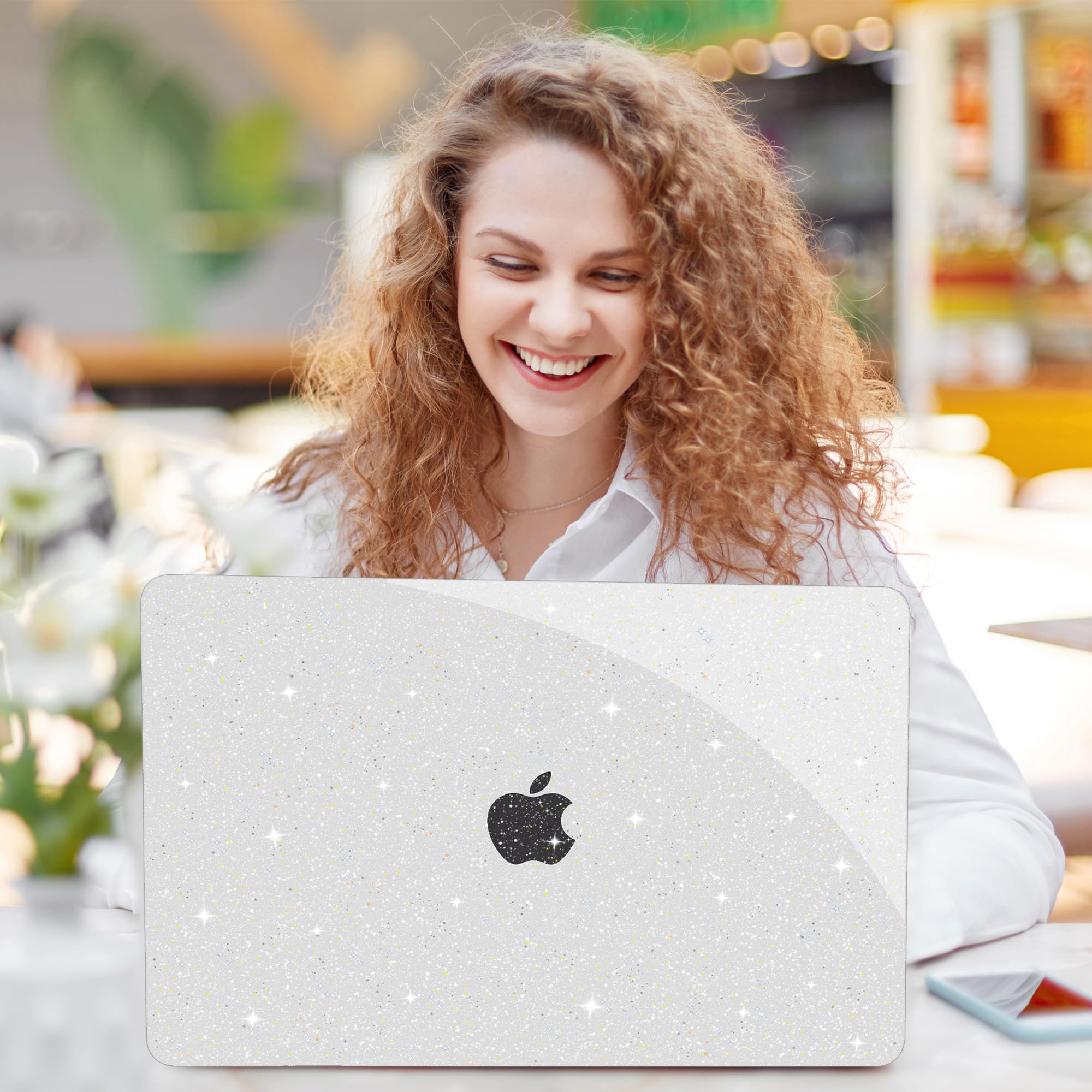 G JGOO Compatible with MacBook Air 13 Inch Case 2022 2021 2020 2019 2018 Release M1 A2337 A2179 A1932 Touch ID, Clear MacBook Air Case, Glitter Hard Shell Case + 2 Keyboard Cover + Screen Protector