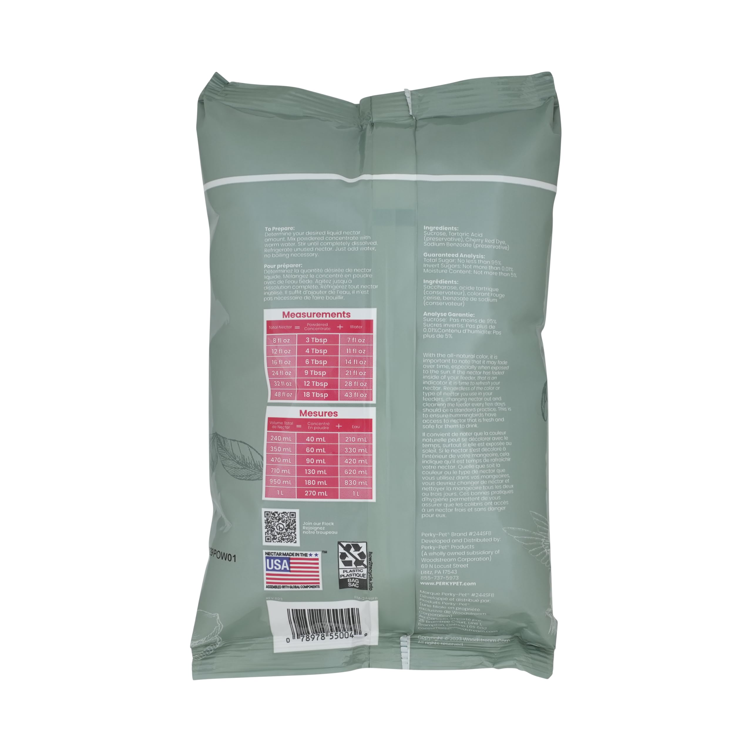 Perky Pet 244SFB Hummingbird Instant Nectar Powder Concentrate - 2lb - Makes 192 oz of Hummingbird Liquid Food Nectar