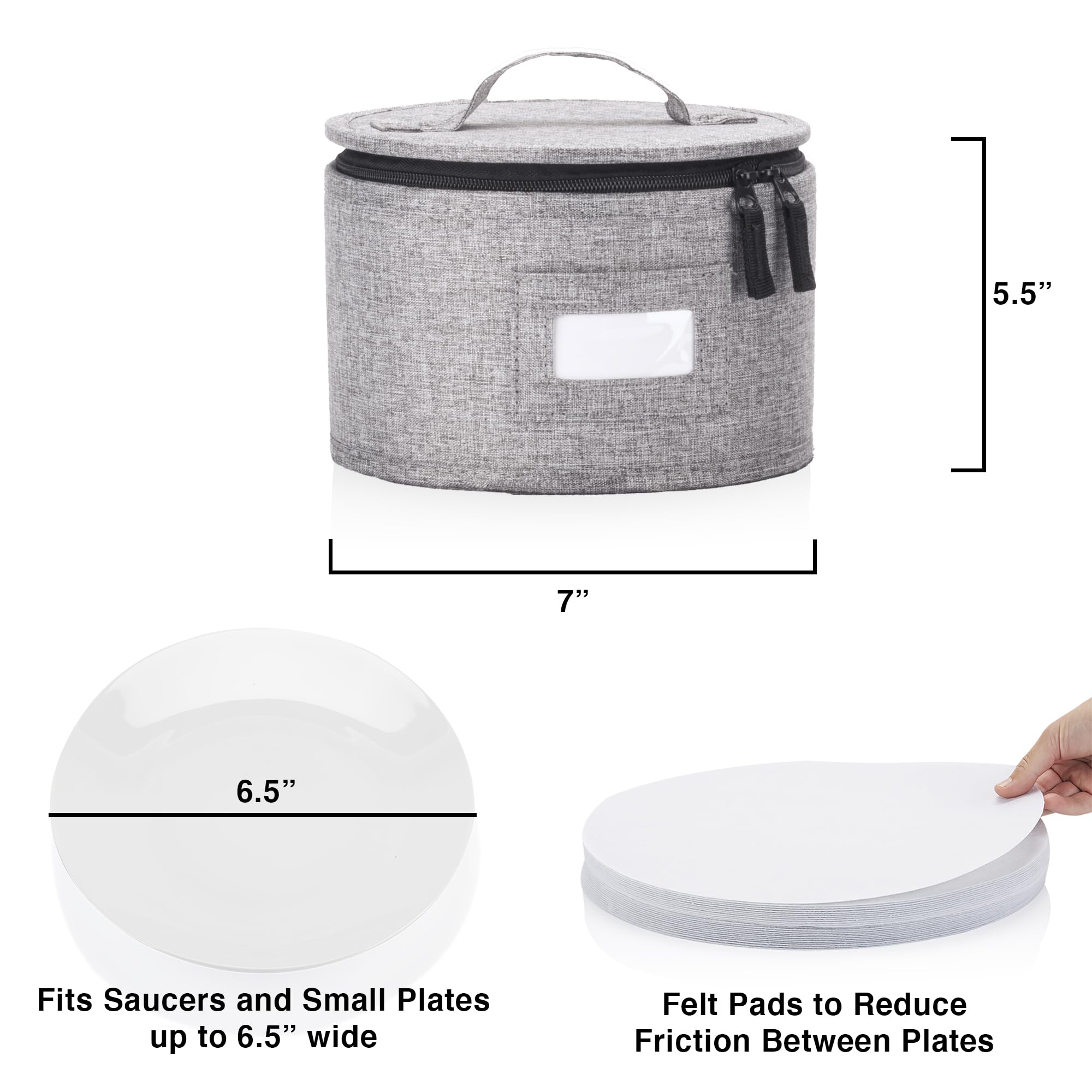 China Storage Container for Saucer and Appetizer Plates - 7" W x 5.5" H - Includes 12 Felt Dividers. Hard Shell and Stackable