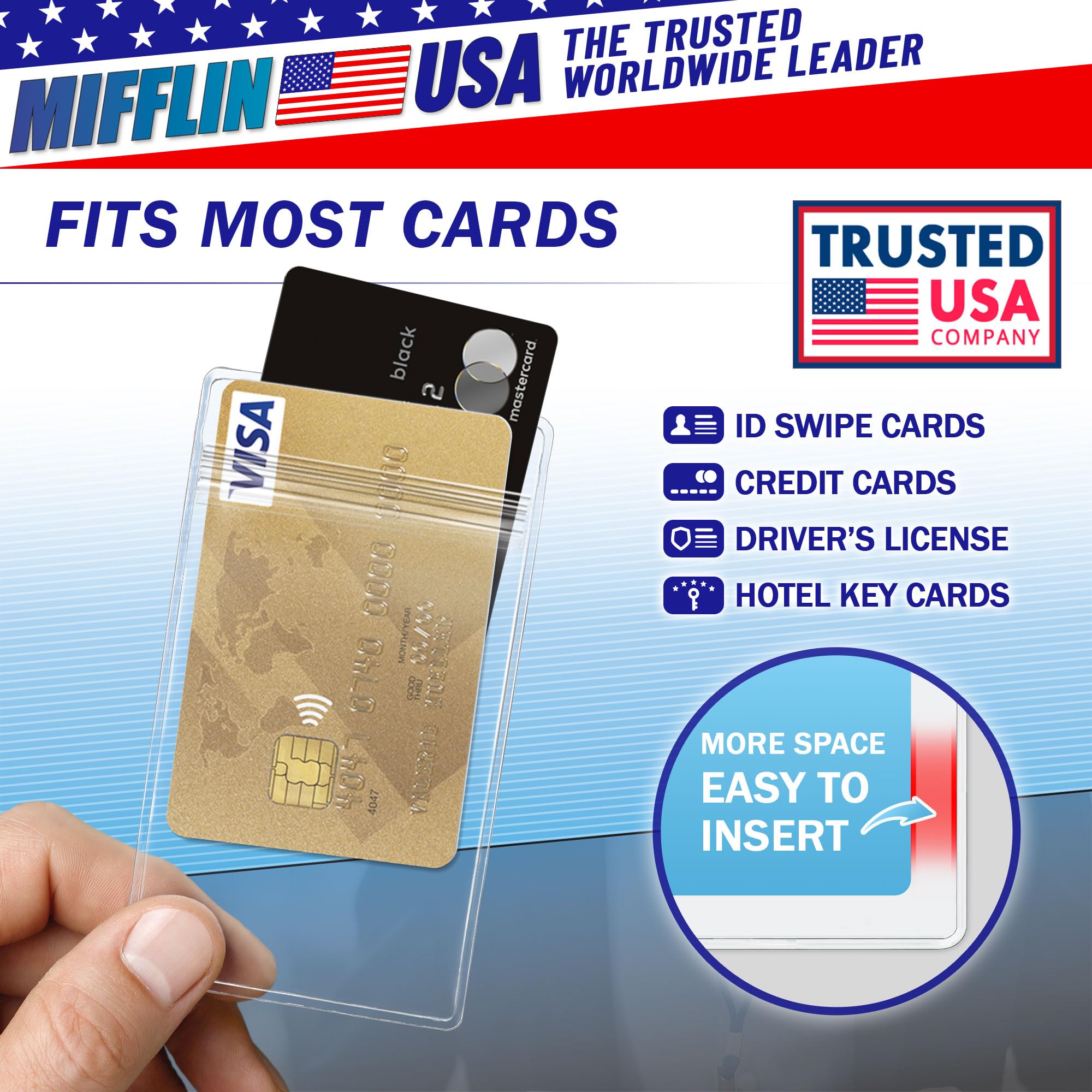 Mifflin-USA Plastic Waterproof ID Badge Holders (Clear, 2.25x3.5 Inch, 100 Pack), Vertical Hanging Name Card Holder with Zipper, Resealable Bulk Nametag Holders