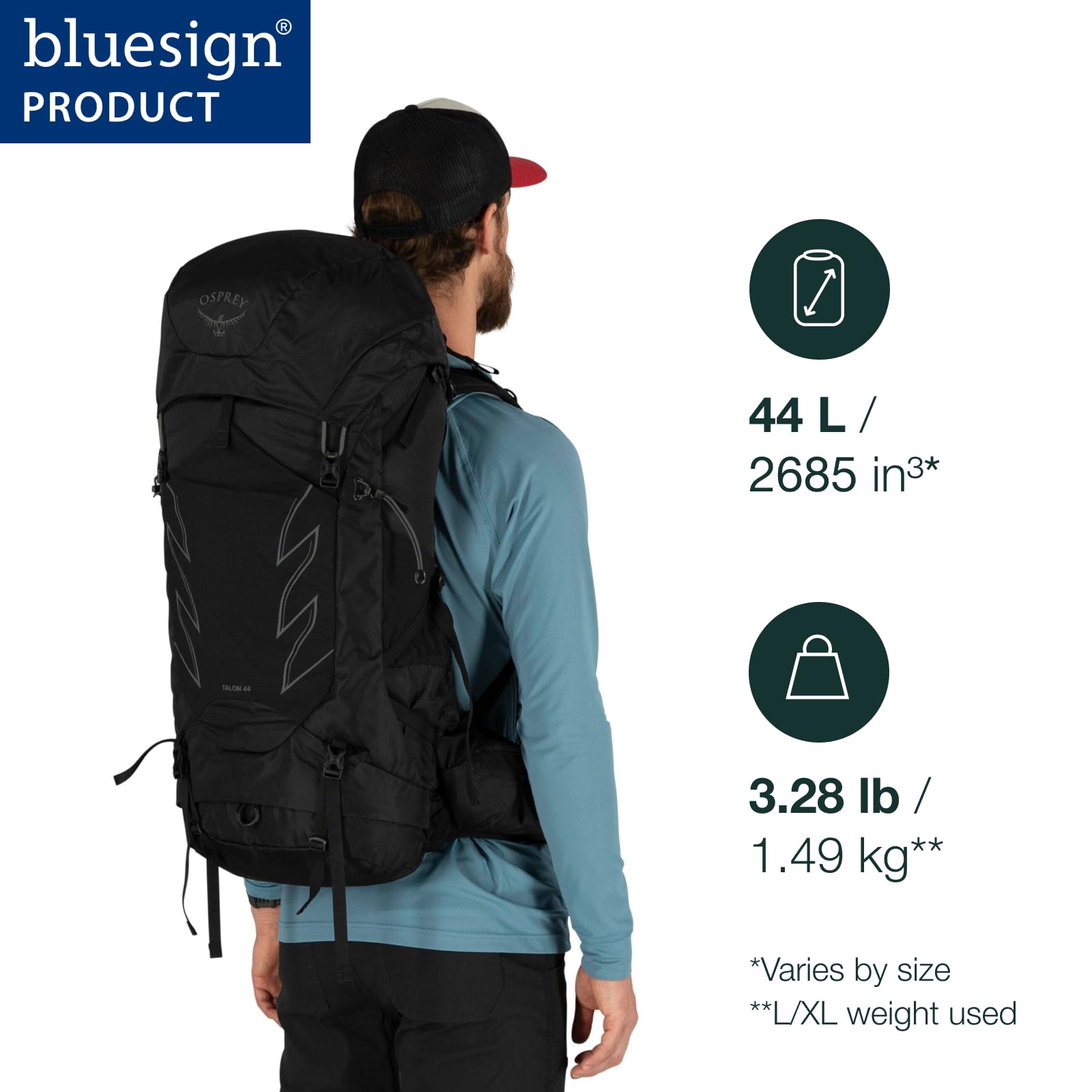 Osprey Talon 44 Men's Hiking Backpack, Stealth Black, Large/X-Large