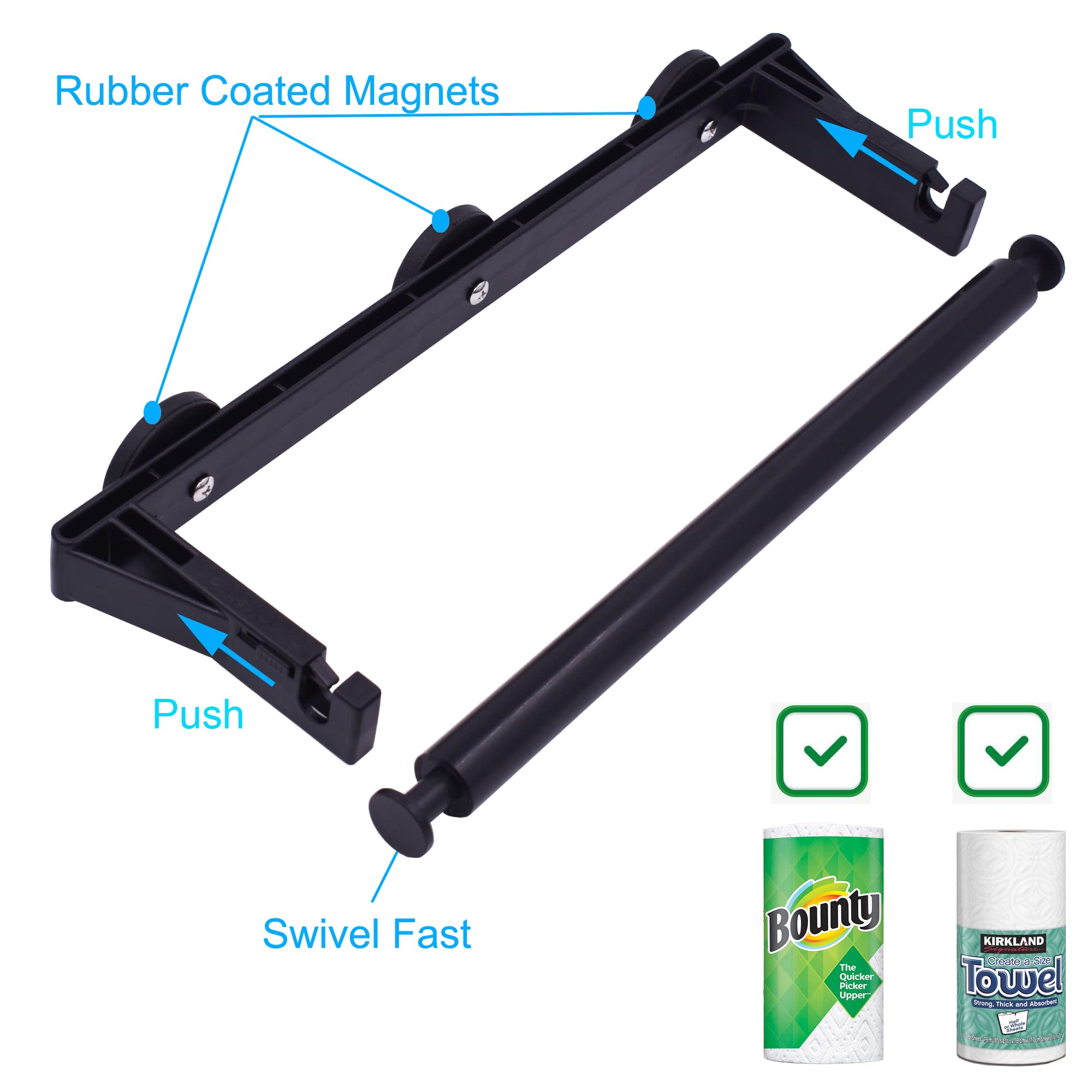 YYST Magnetic Paper Towel Holder Paper Roll Holder Rack Towel Bar Paper Dispenser for Kitchen Refrigerator, Dryer, Grill, Garage, Toolbox,Work Bench, Metal Cabinet,BBQ (Black, 1)