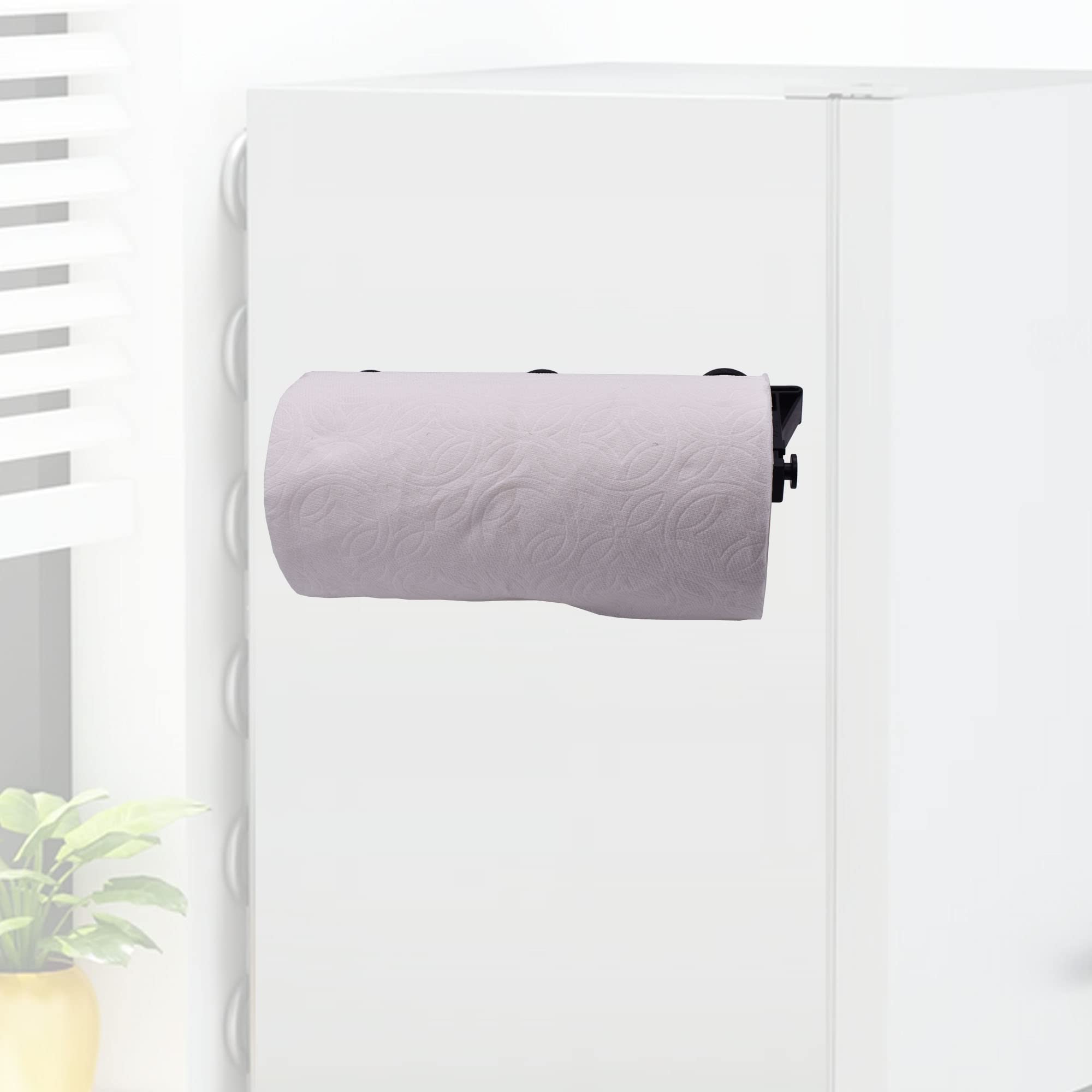 YYST Magnetic Paper Towel Holder Paper Roll Holder Rack Towel Bar Paper Dispenser for Kitchen Refrigerator, Dryer, Grill, Garage, Toolbox,Work Bench, Metal Cabinet,BBQ (Black, 1)